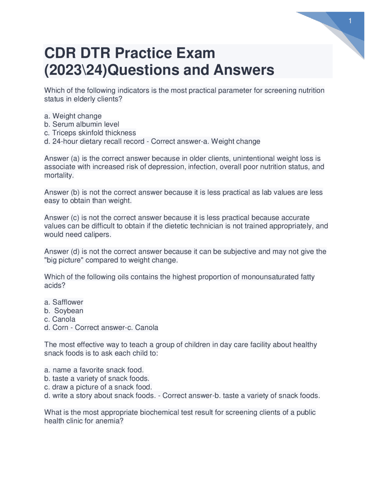 CDR DTR Practice Exam (2023\24)Questions and Answers | Exams Nursing ...
