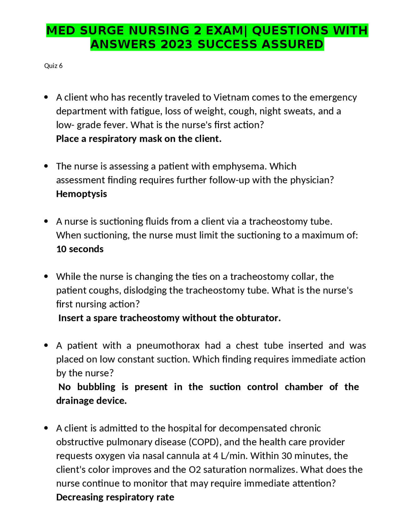 Med Surge Nursing 2 Exam Questions With Answers 2023 Success Assured