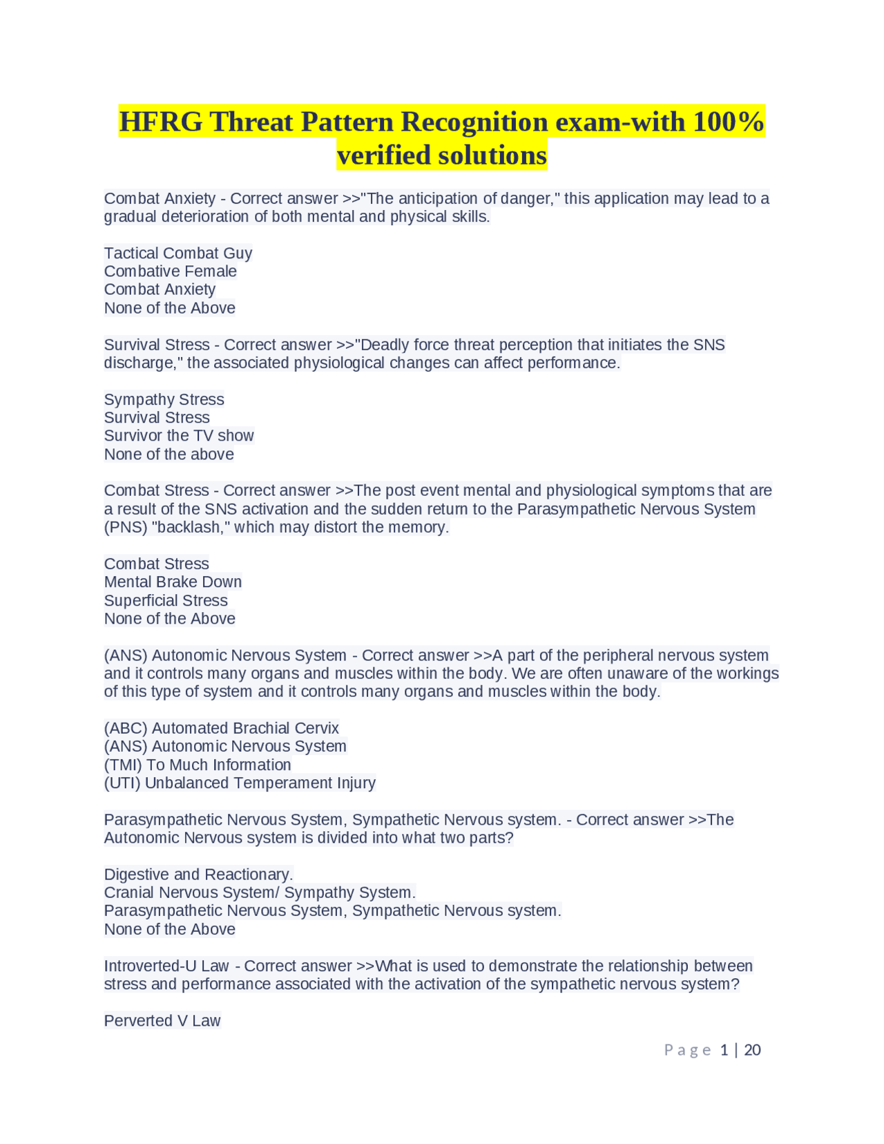 HFRG Threat Pattern Recognition Exam with Solutions | Exams Computer Security | Docsity