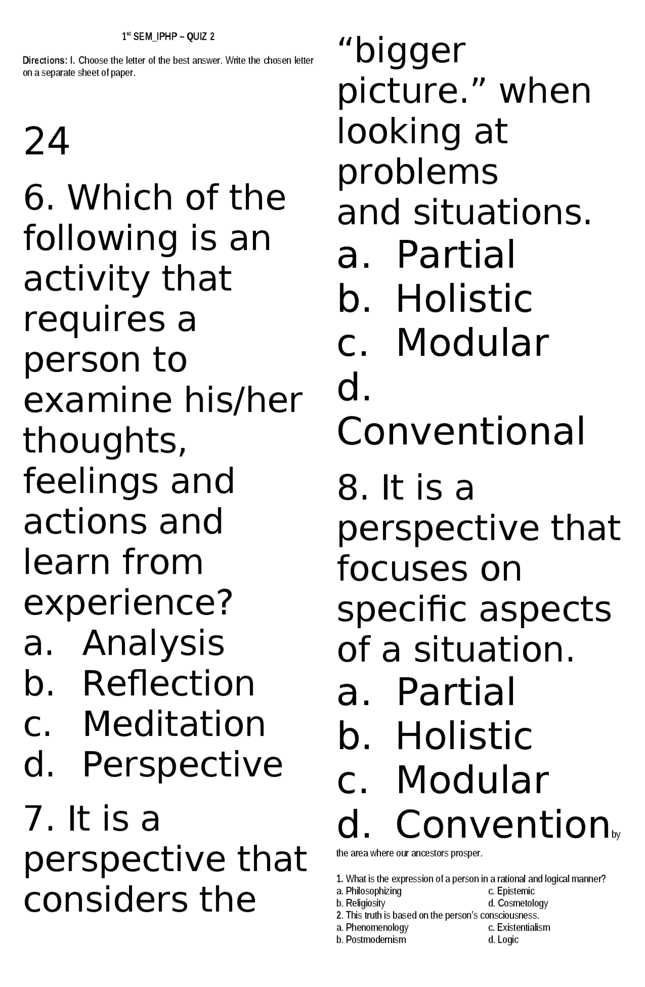 Introduction To Philosophy Quiz Quizzes Philosophy Docsity