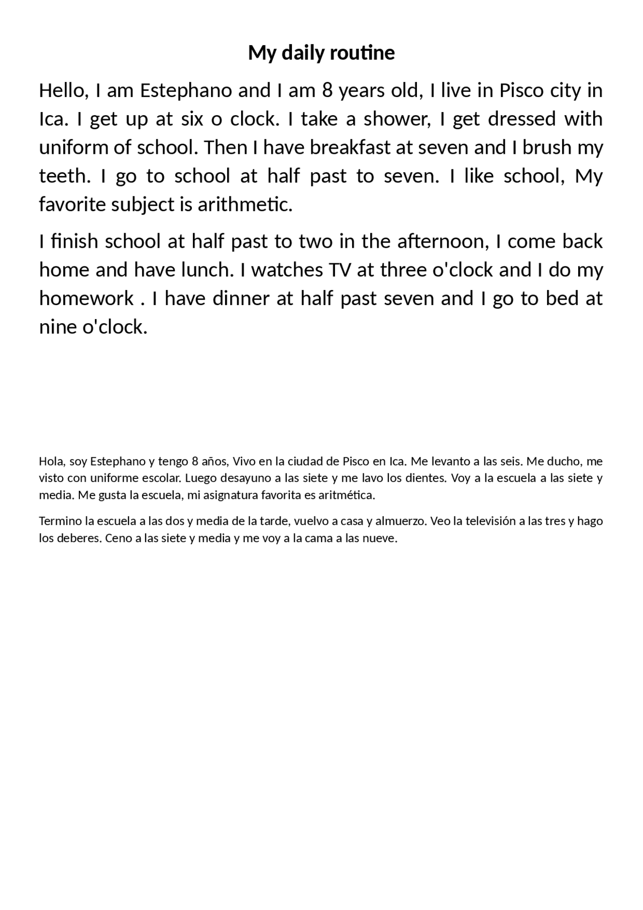 My Dayli Routine 3th Ejercicios De Idioma Inglés Docsity