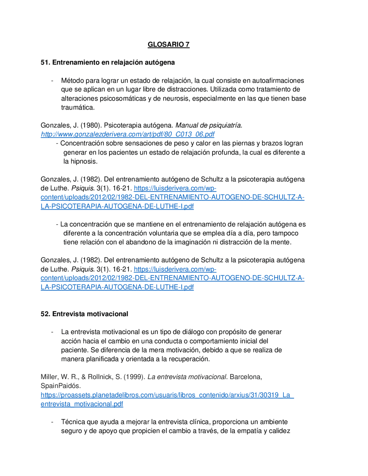 Glosario de termino siete siete | Apuntes de Psicología | Docsity