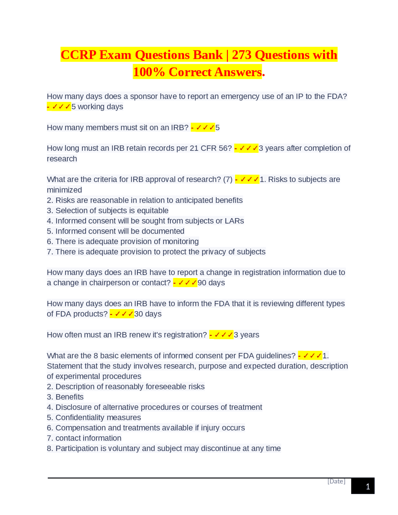 CCRP Exam Questions Bank | 273 Questions with 100% Correct Answers ...