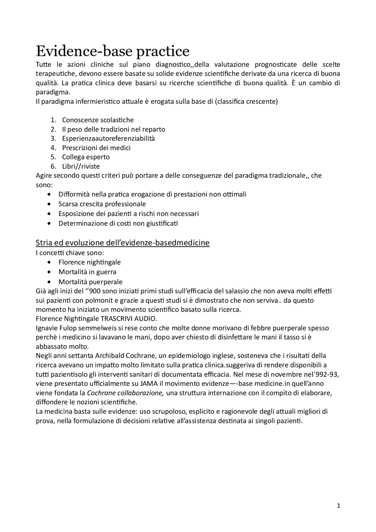 Evidenze Scientifiche Per Infermieristica Dispense Di Infermieristica