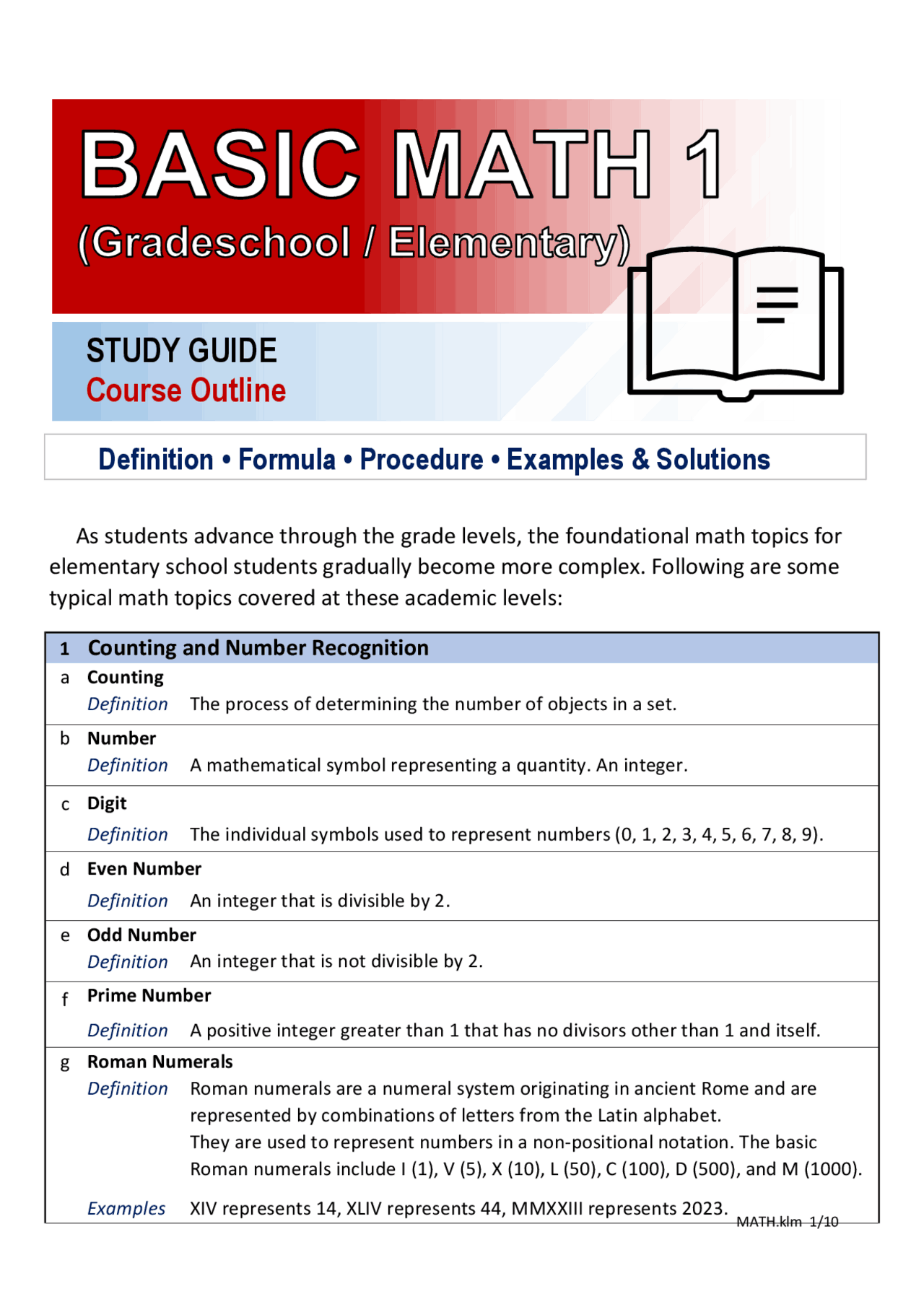Basic Math 1 for Gradeschool & Elementary | Study Guides, Projects ...