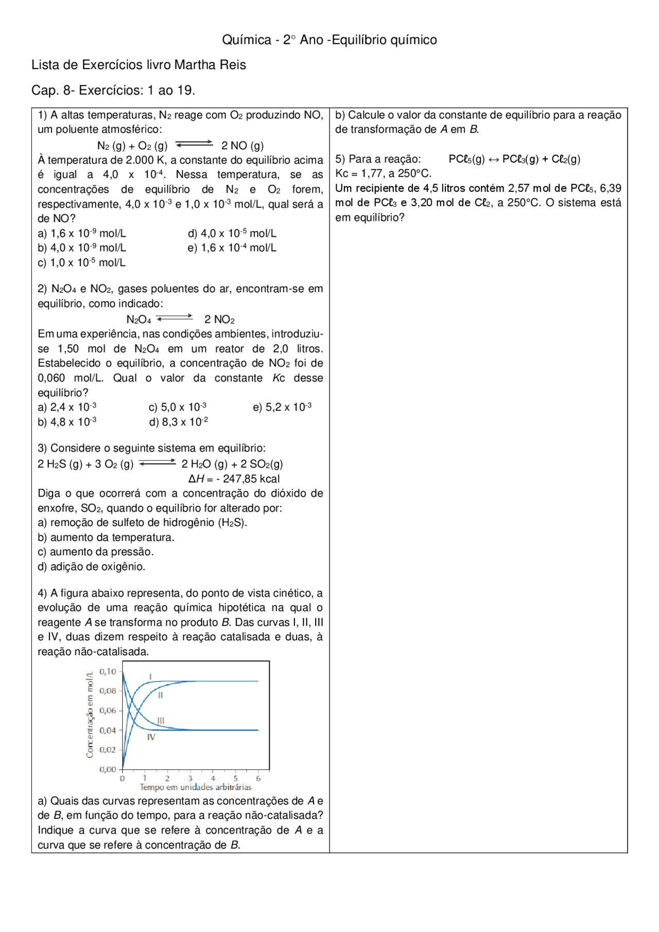 Equilíbrio Químico Base Exercícios Química Docsity