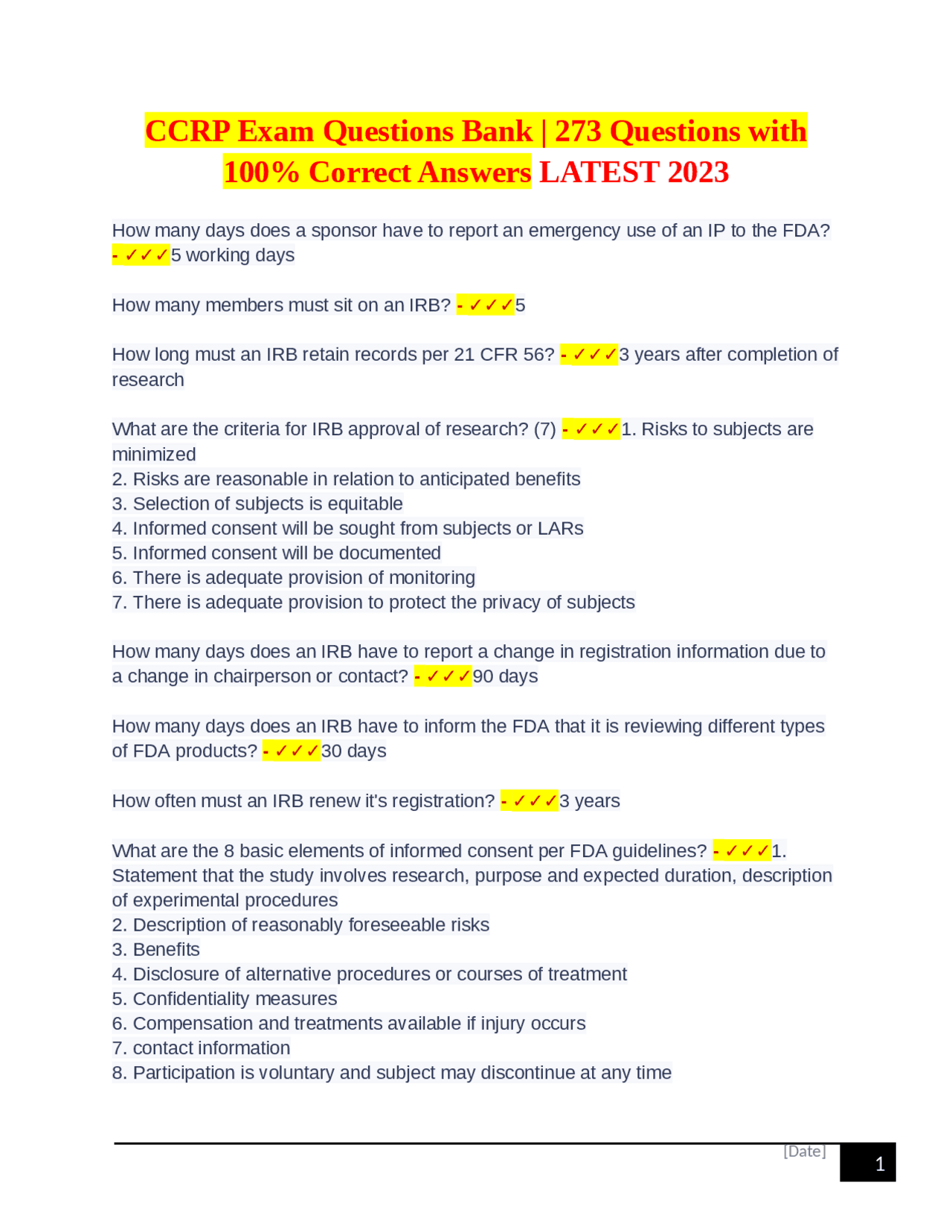 CCRP Exam Questions Bank | 273 Questions with 100% Correct Answers ...