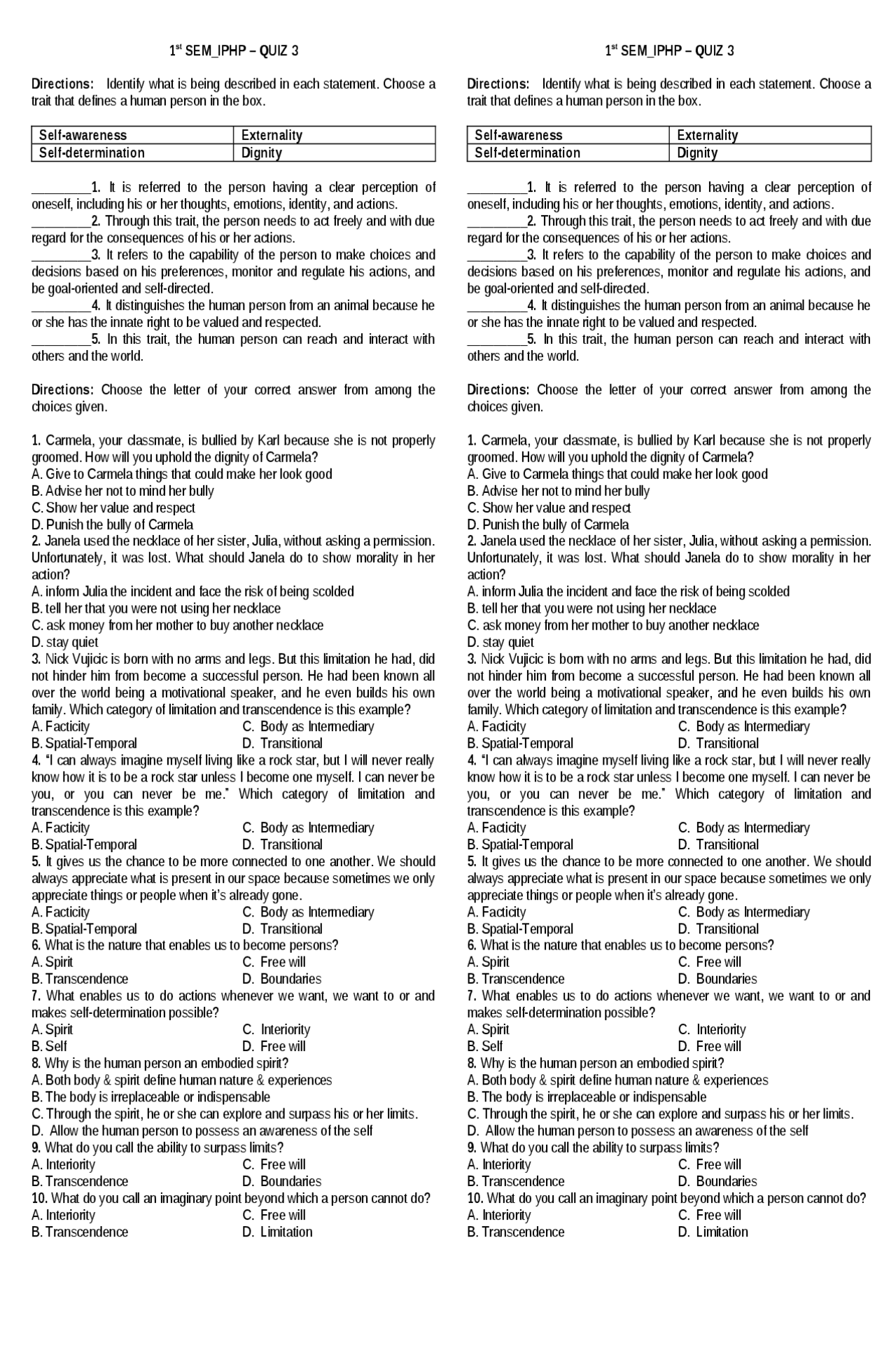 Introduction To Philosophy Quiz 2 Quizzes Philosophy Docsity