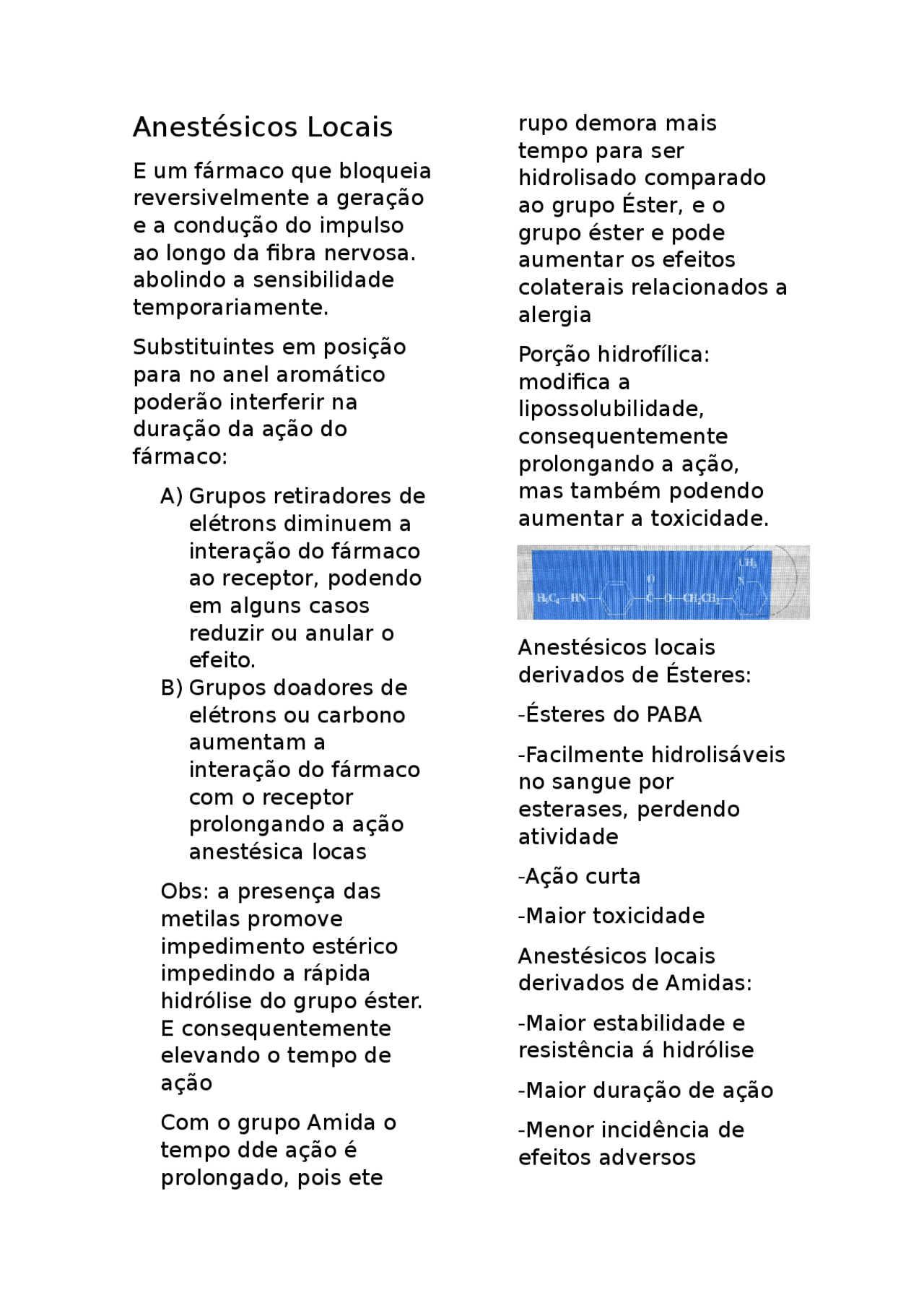 Analgésicos Locais Resumo De Aula Resumos Química Docsity