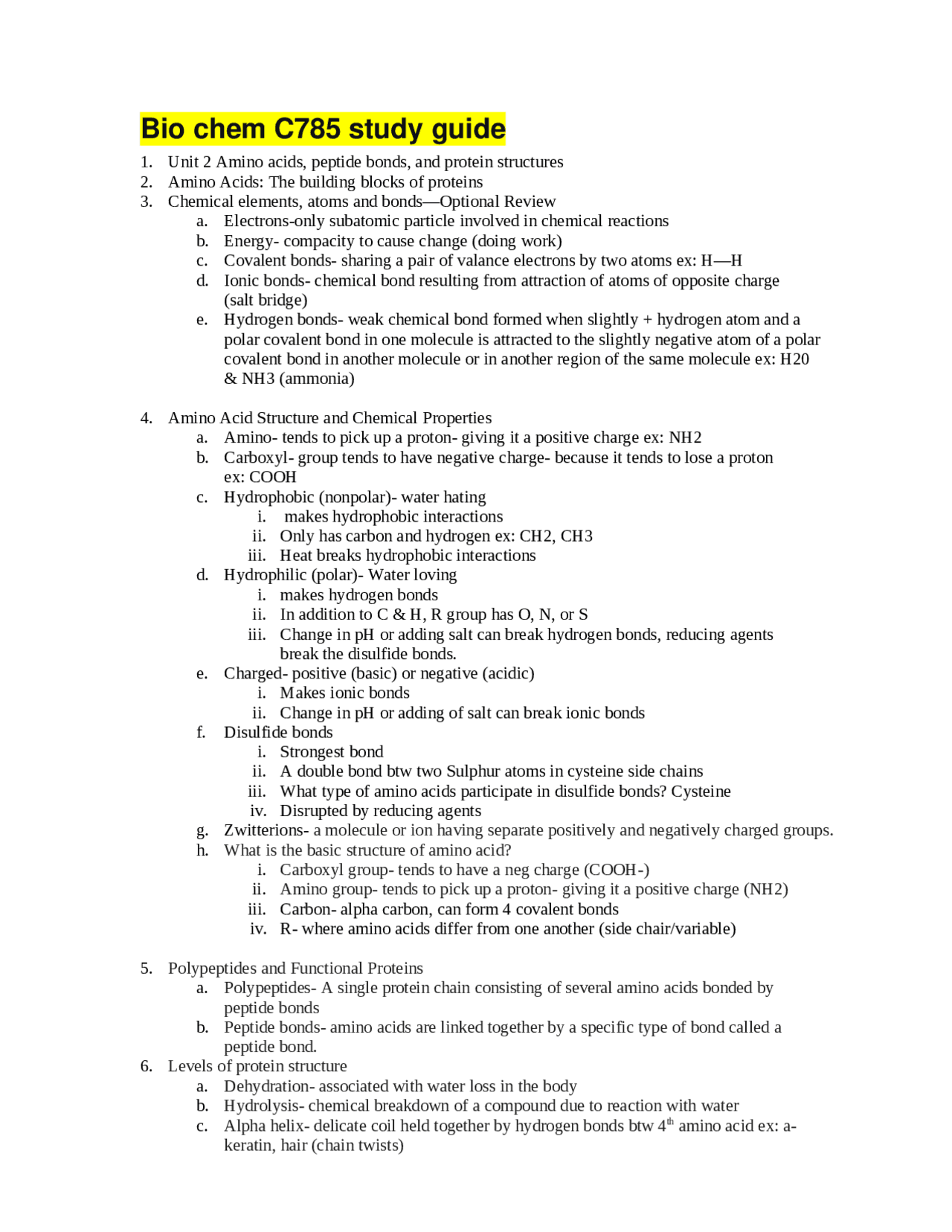 Bio chem C785 study guideBio chem C785 study guide | Exams Biology ...