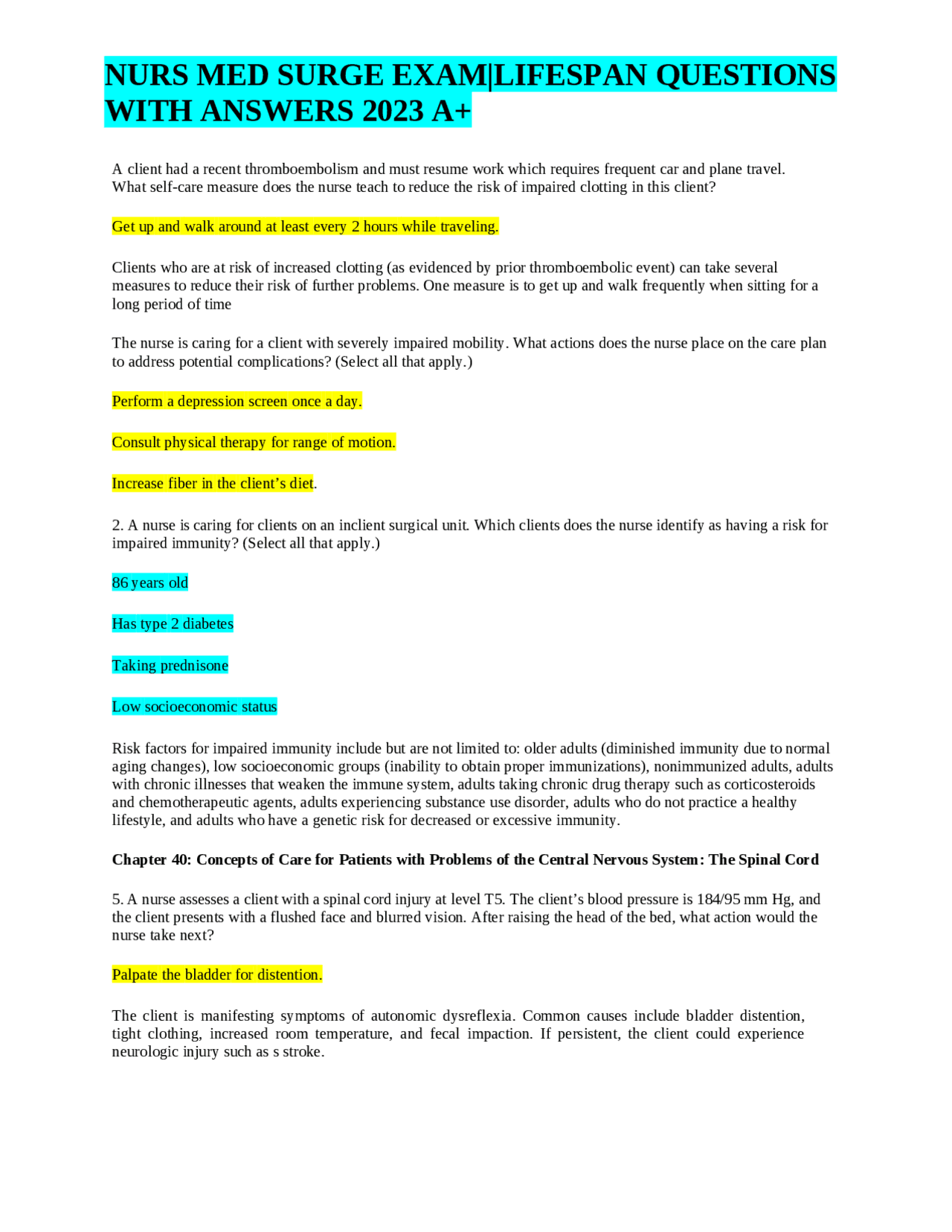 Nurs Med Surge Examlifespan Questions With Answers 2023 A Exams
