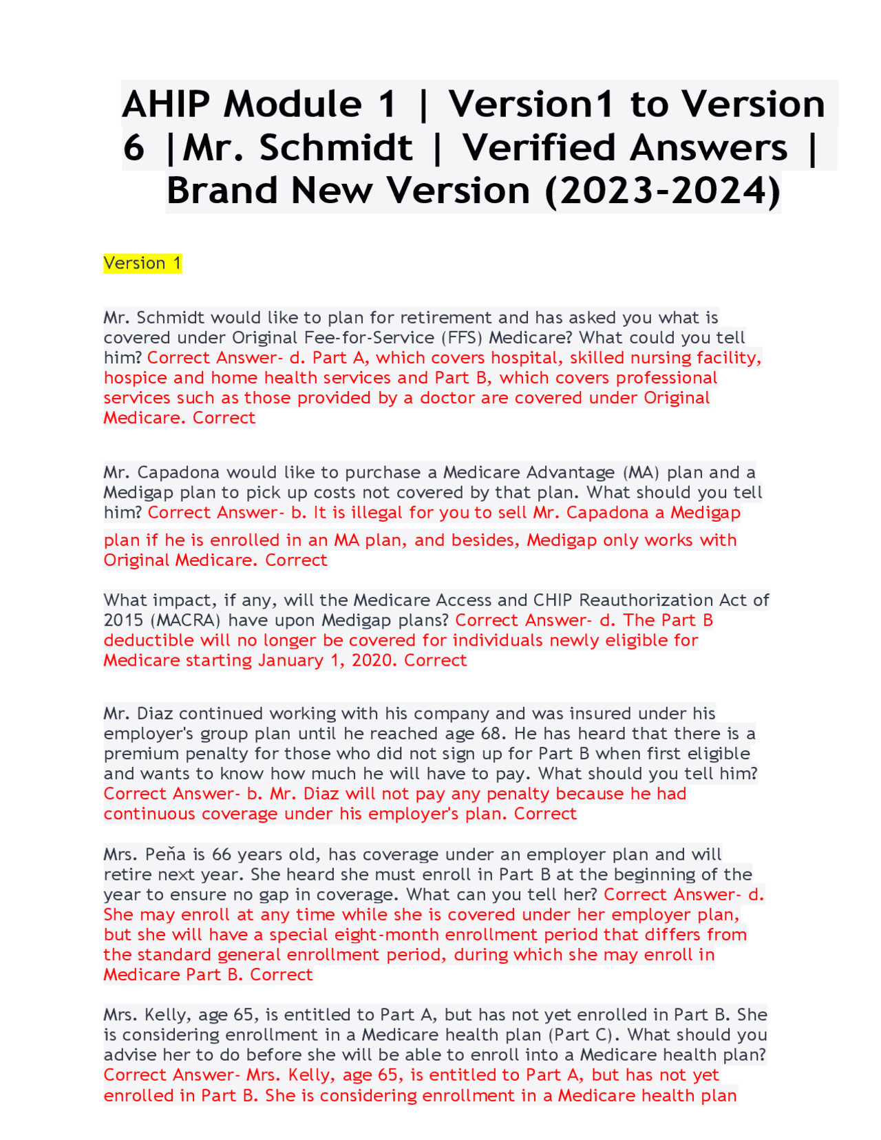 Ahip Module 1 Version1 To Version 6 Mr Schmidt Verified Answers