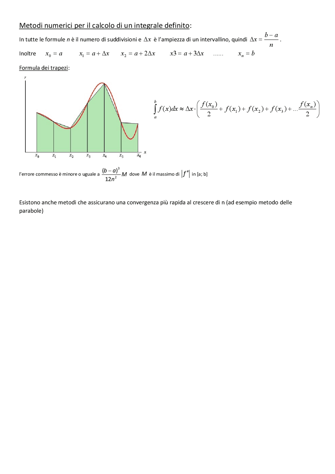 Calcolo integrale con metodo trapezi | Schemi e mappe concettuali di ...