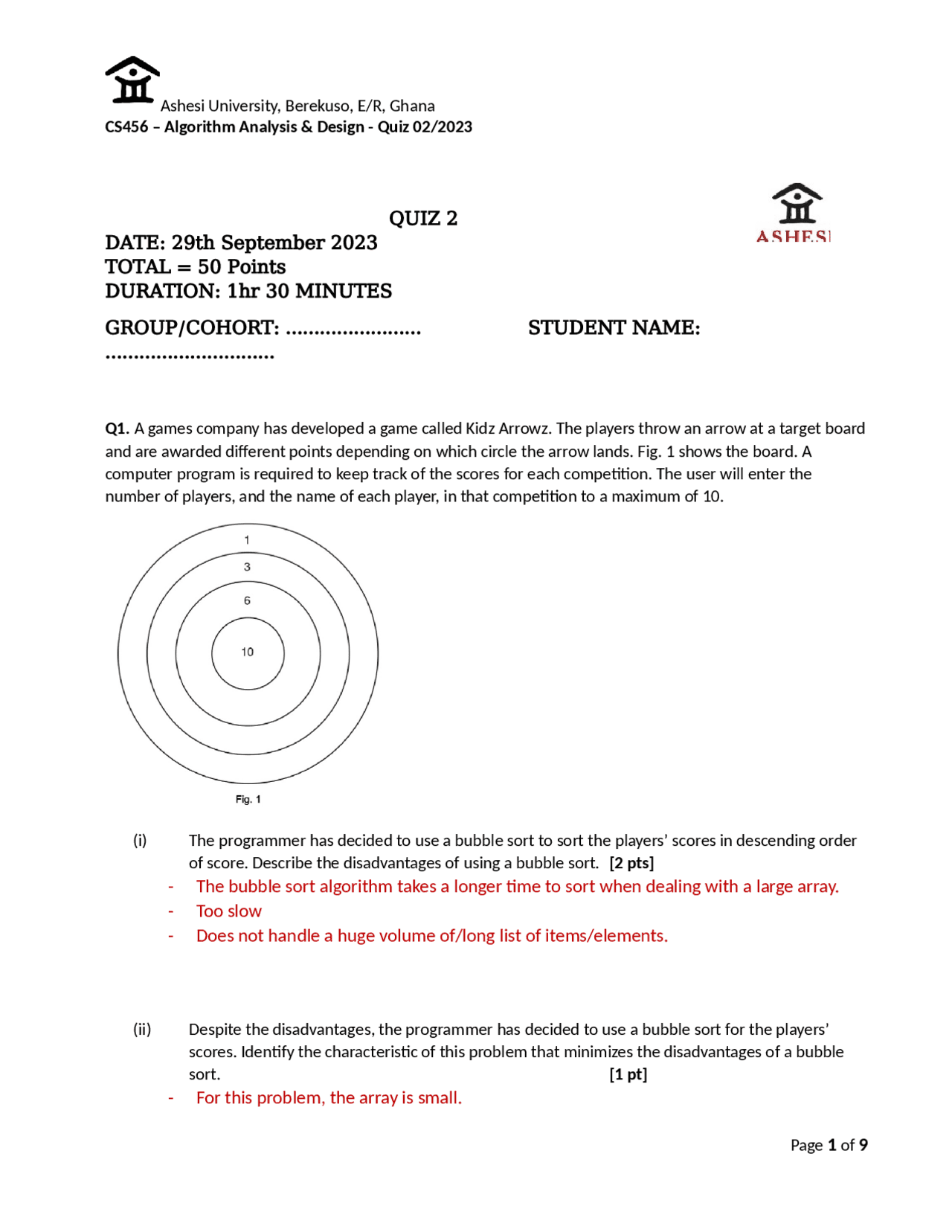 Algorithm And Design Analysis Quizzes Design And Analysis Of