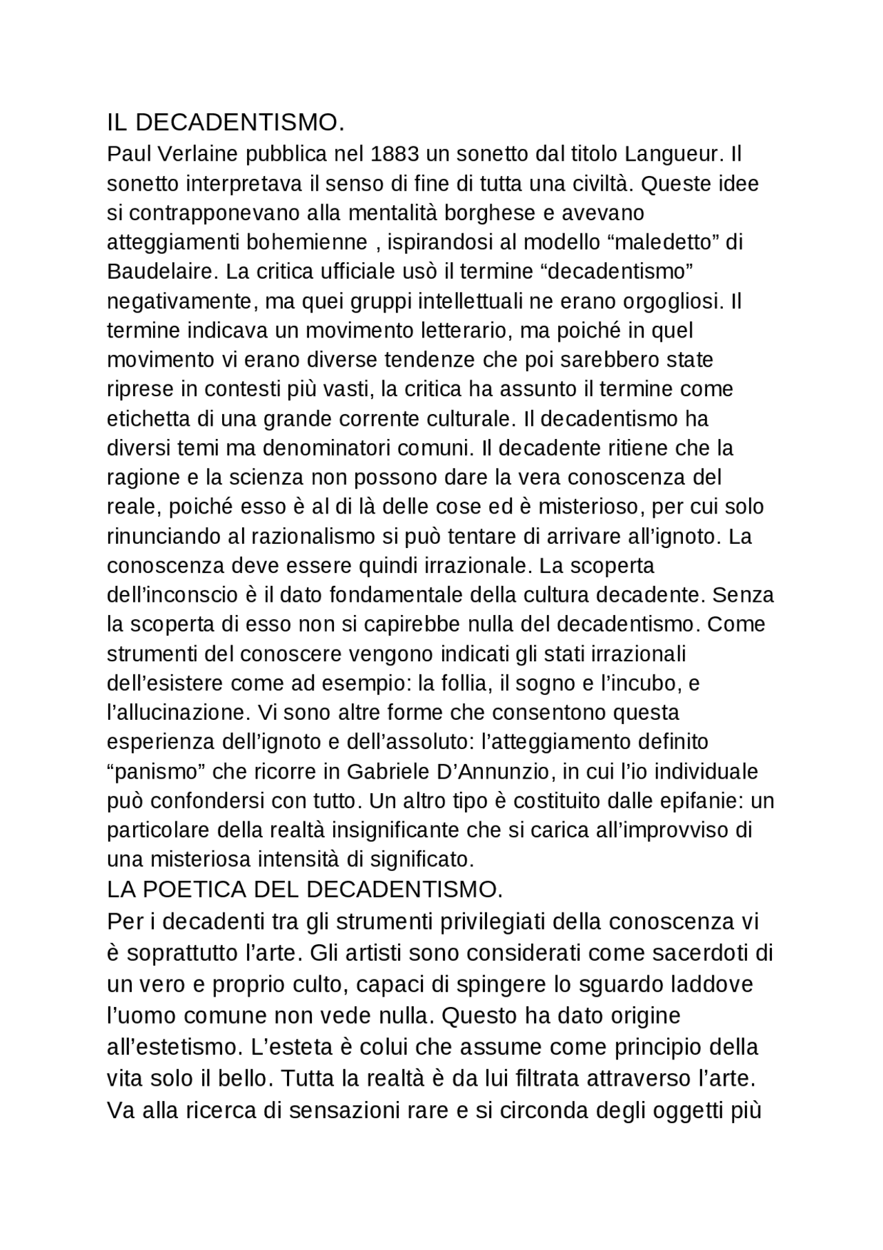 Decadentismo, poetica del decadentismo e i suoi temi. | Schemi e mappe ...