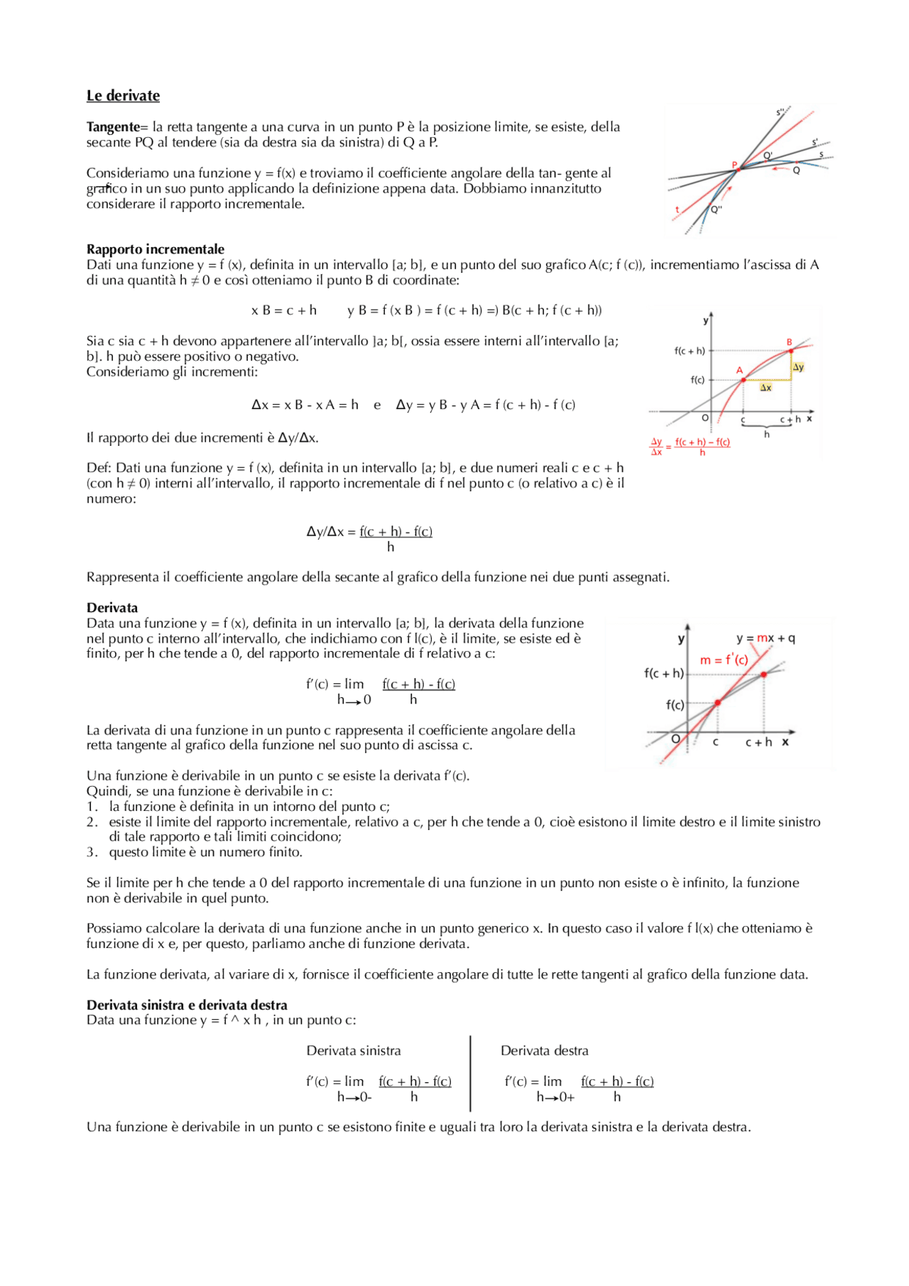 Appunti Sulle Derivate Schemi E Mappe Concettuali Di Matematica Docsity