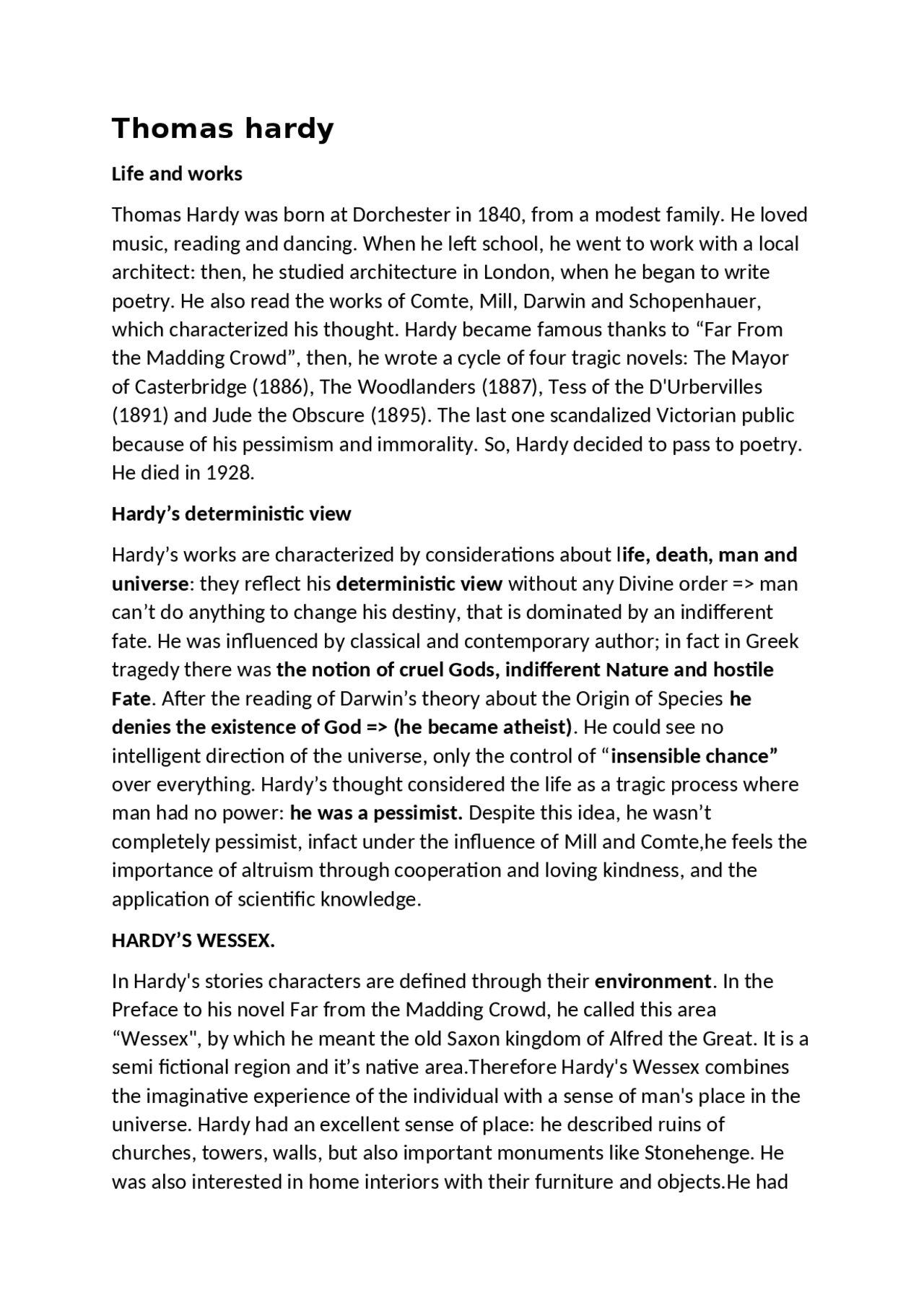Thomas Hardy - riassunto dettagliato | Sintesi del corso di Inglese ...