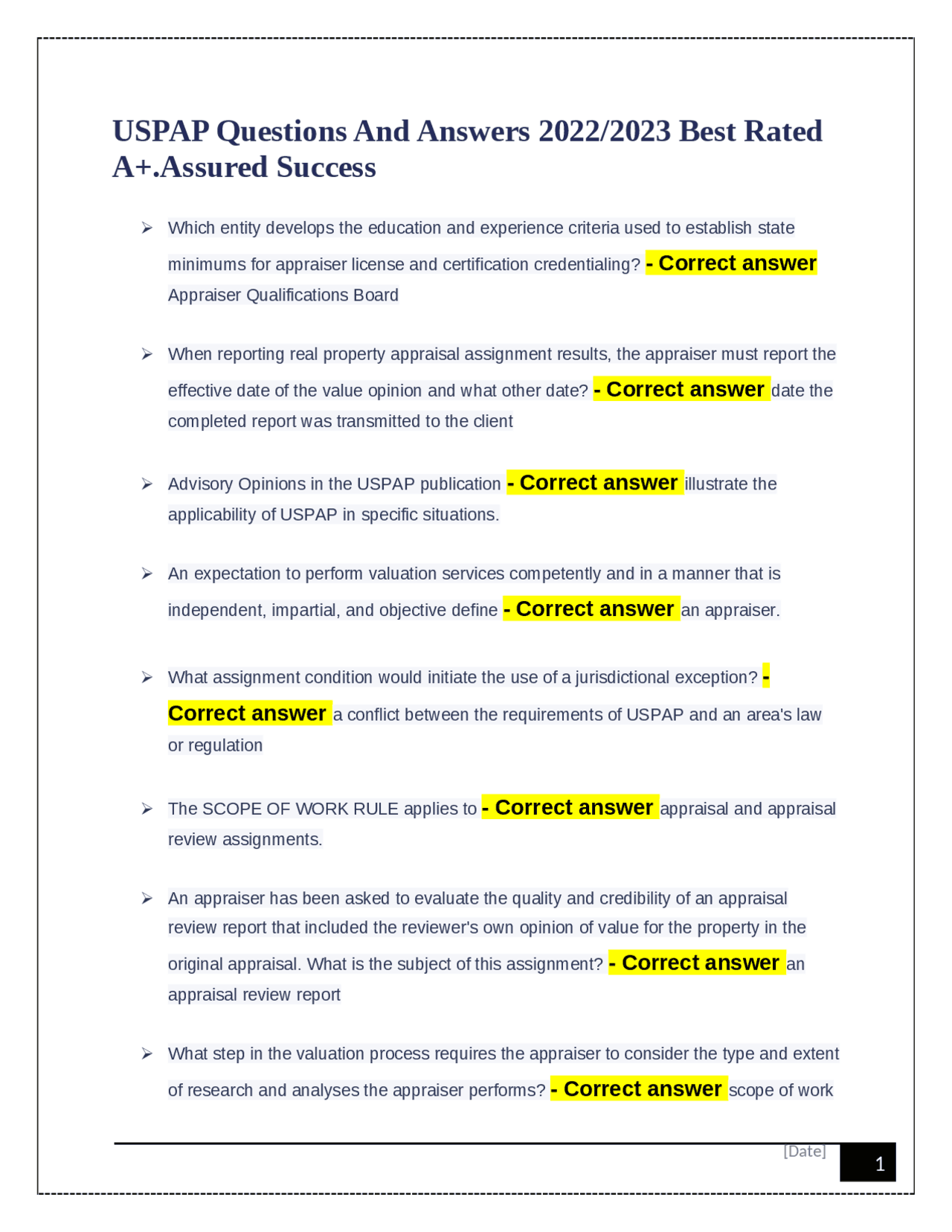 USPAP Questions And Answers 2022/2023 Best Rated A+.Assured Success ...