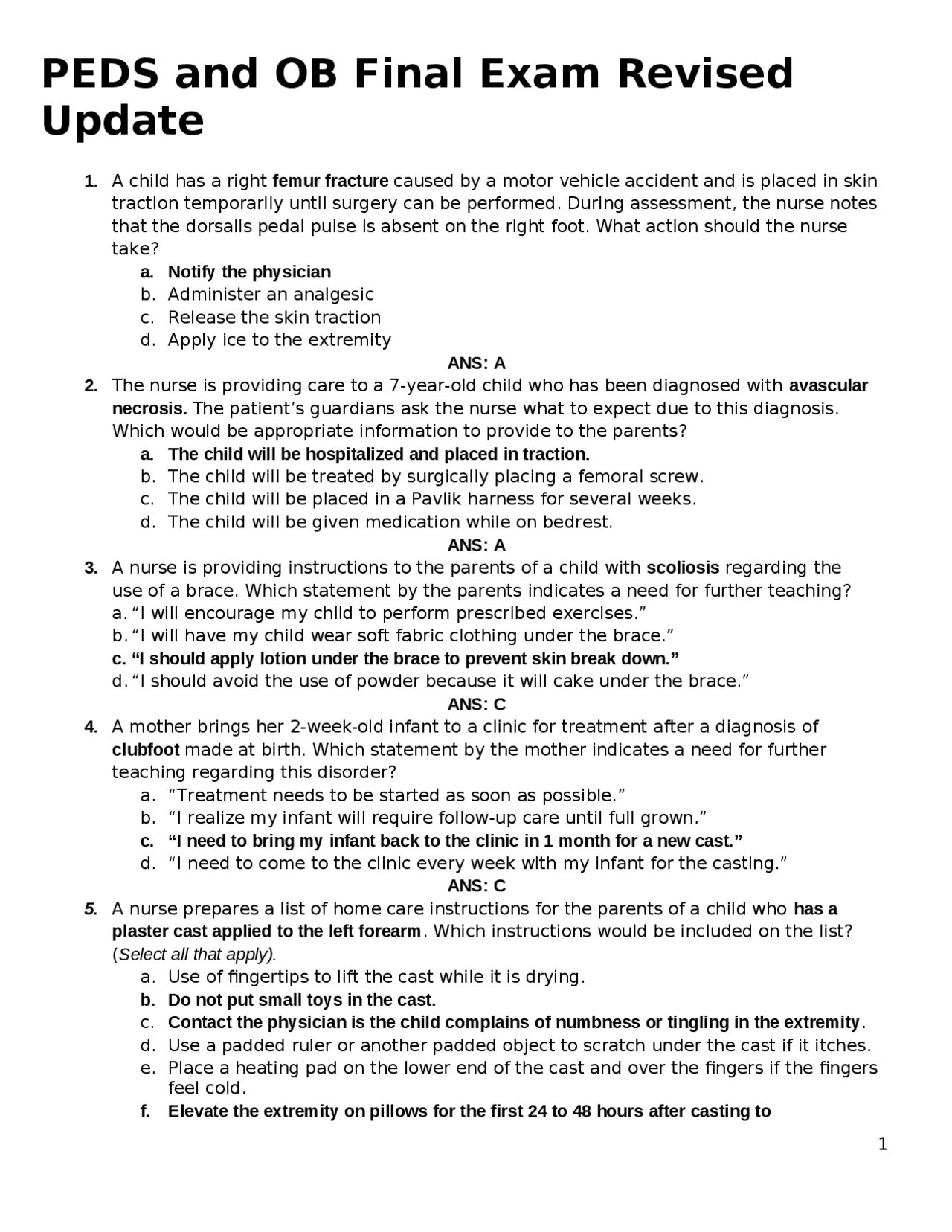 PEDS and OB Final Exam Revised Update | Exams Nursing | Docsity