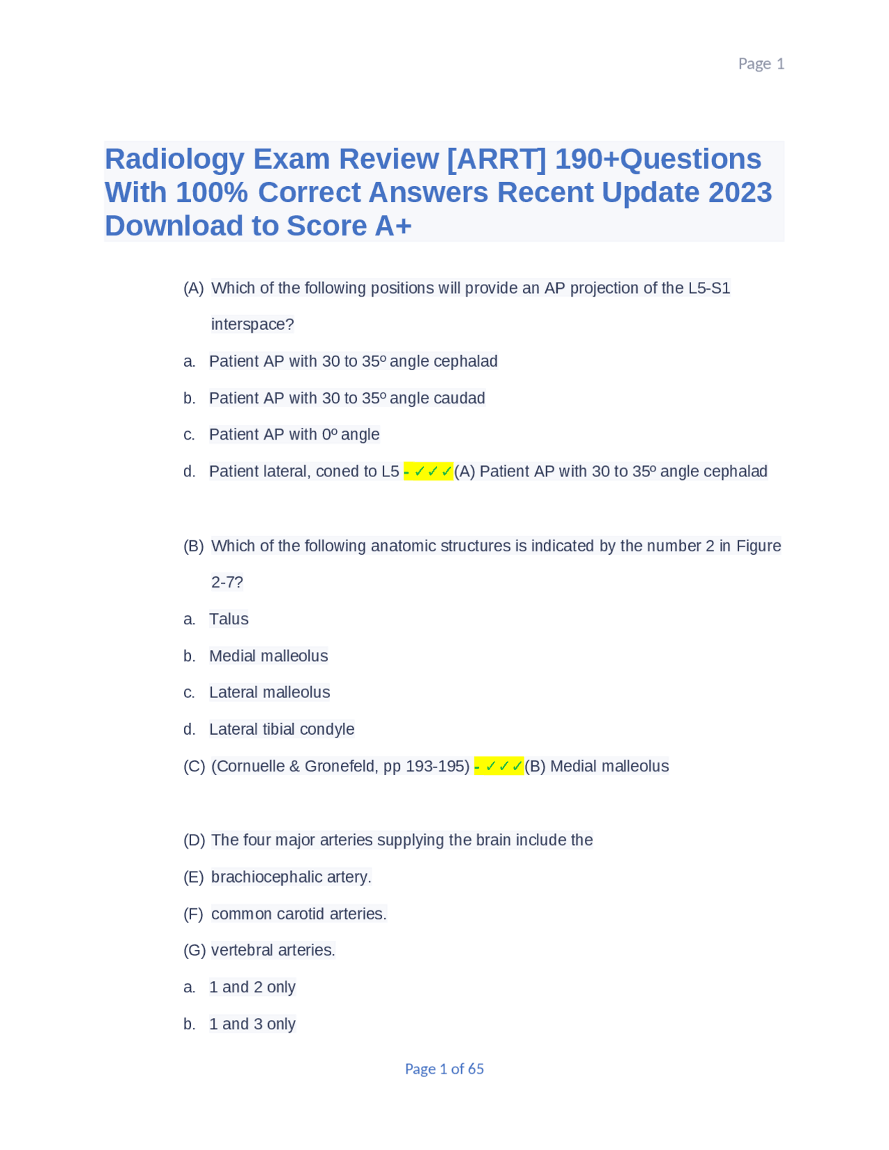 Radiology Exam Review [ARRT] 190+Questions With 100% Correct Answers Recent Update 2023 Do ...