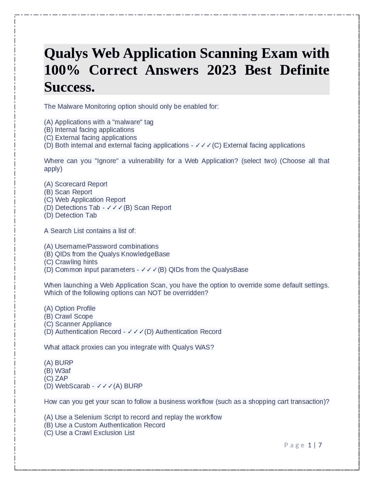Qualys Web Application Scanning Exam with 100% Correct Answers 2023 ...