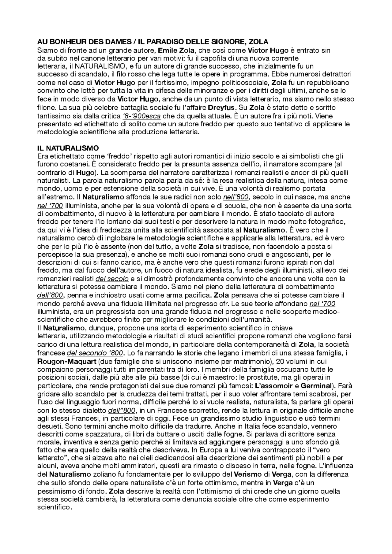 Zola Vita E Opere Principali Appunti Di Francese Docsity