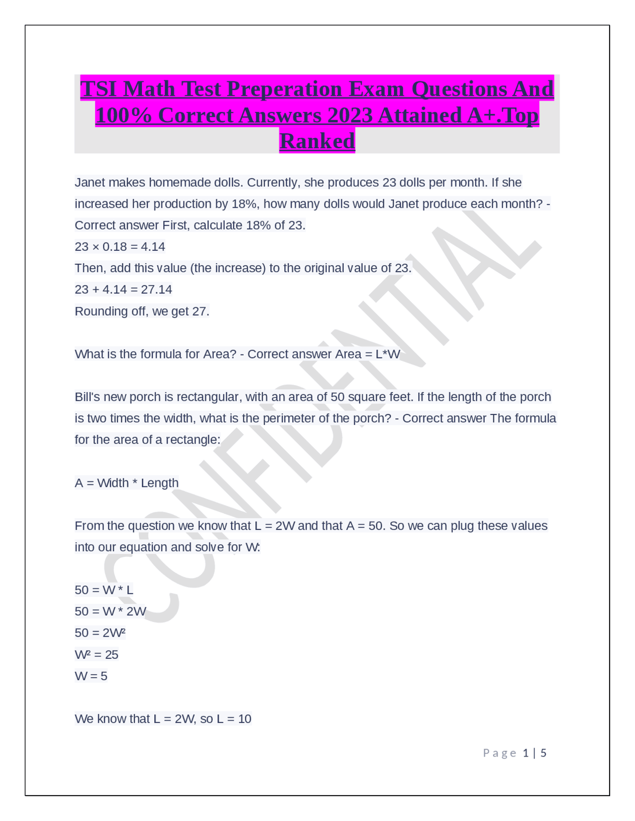 Tsi Math Test Preperation Exam Questions And 100 Correct Answers 2023