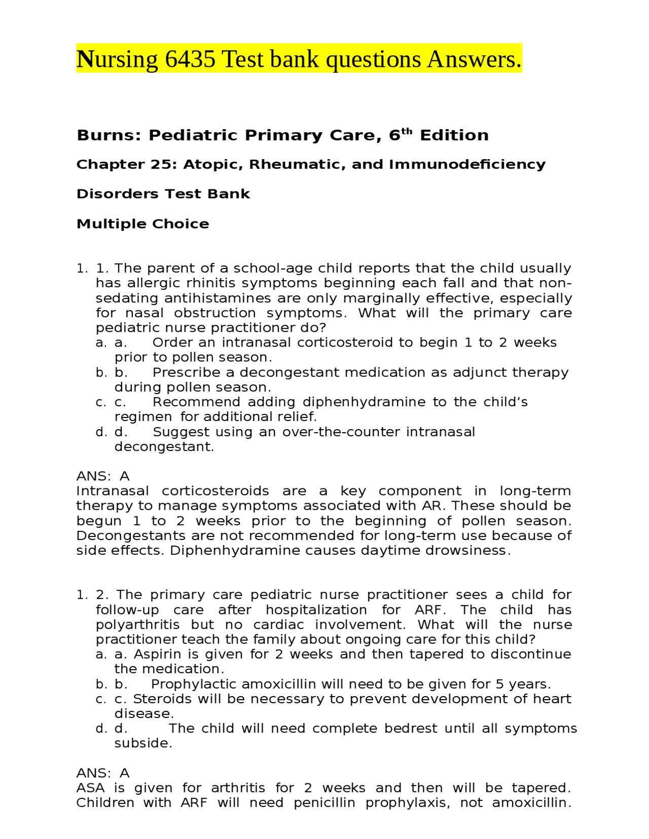 Nursing 6435 Test bank questions and answers. | Exams Health sciences ...