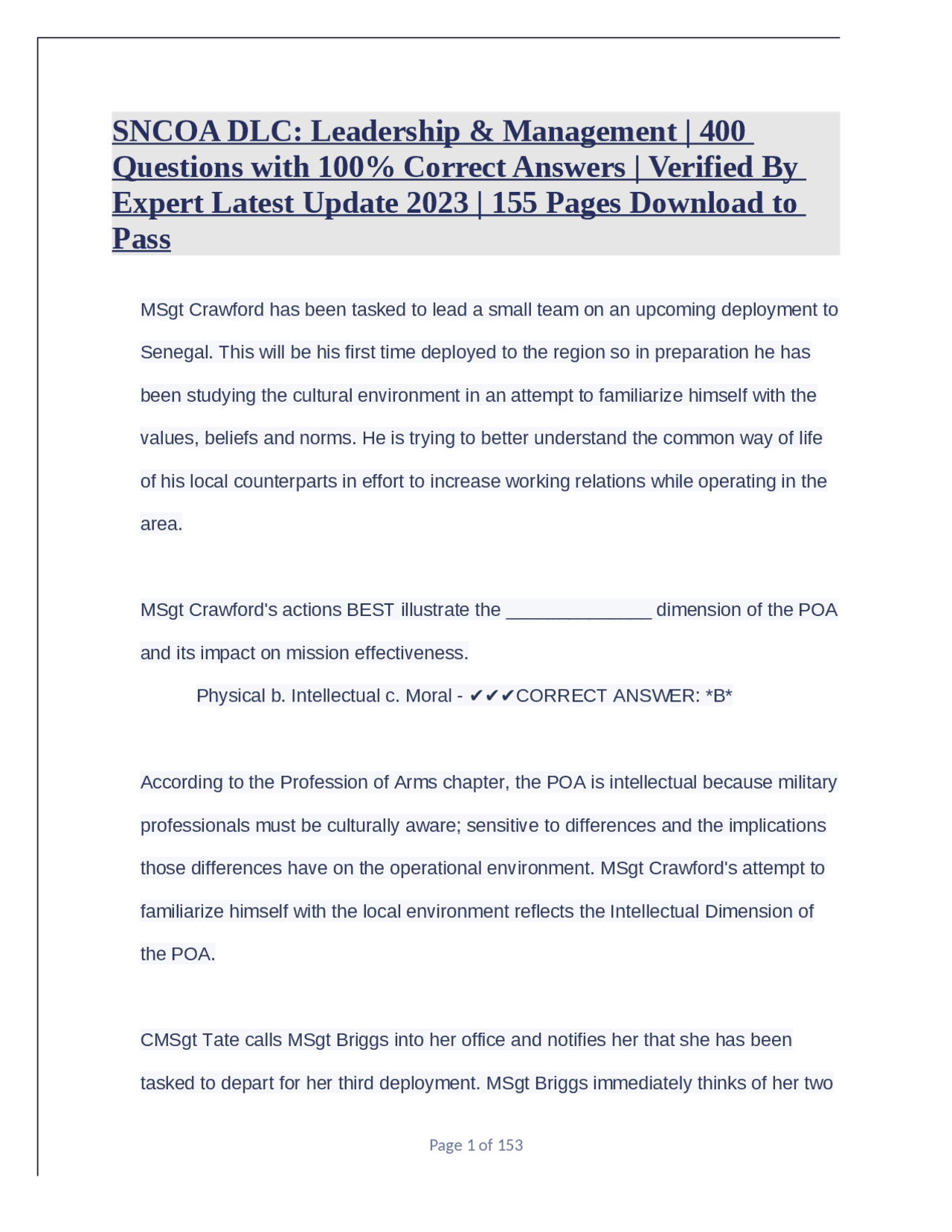 SNCOA DLC: Leadership & Management | 400 Questions with 100% Correct ...