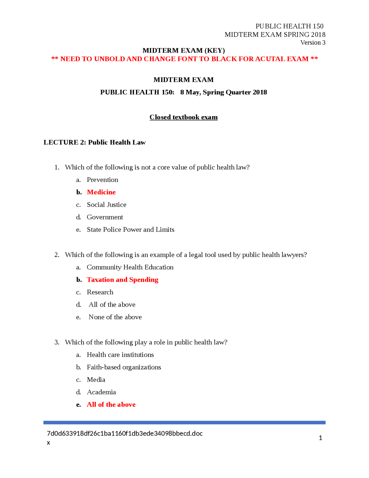Public Health Law and Laboratory Roles | Exams Public Health | Docsity