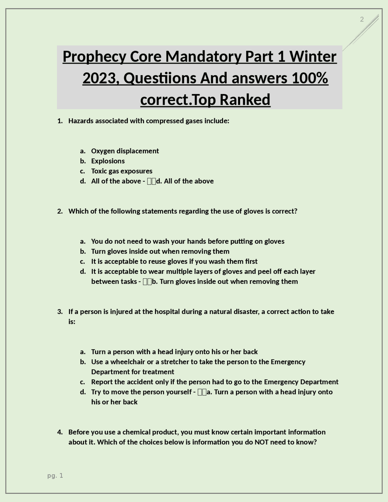 Prophecy Core Mandatory Part 1 Winter 2023 Questiions And Answers 100