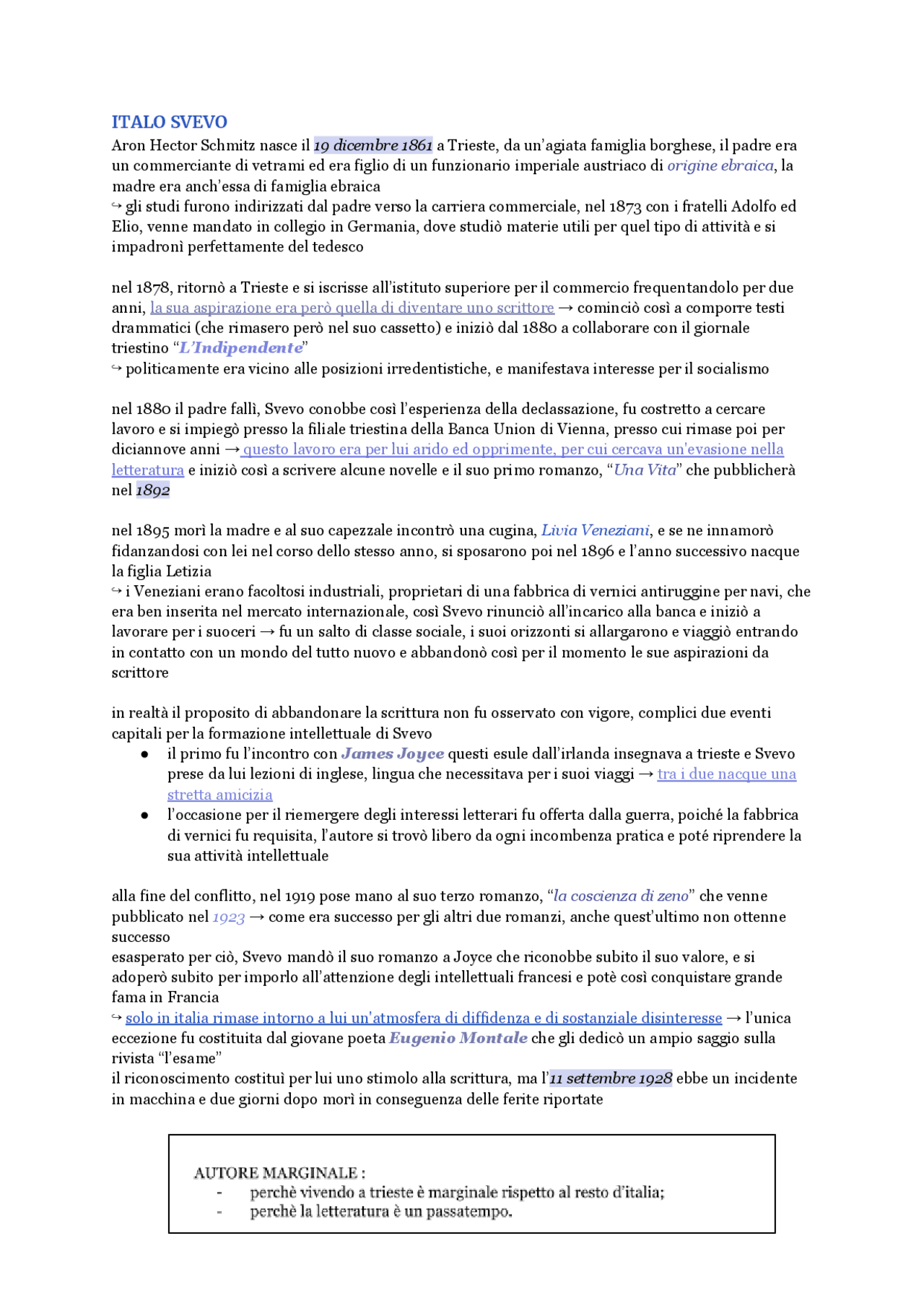 Italo Svevo e Pirandello | Appunti di Italiano | Docsity