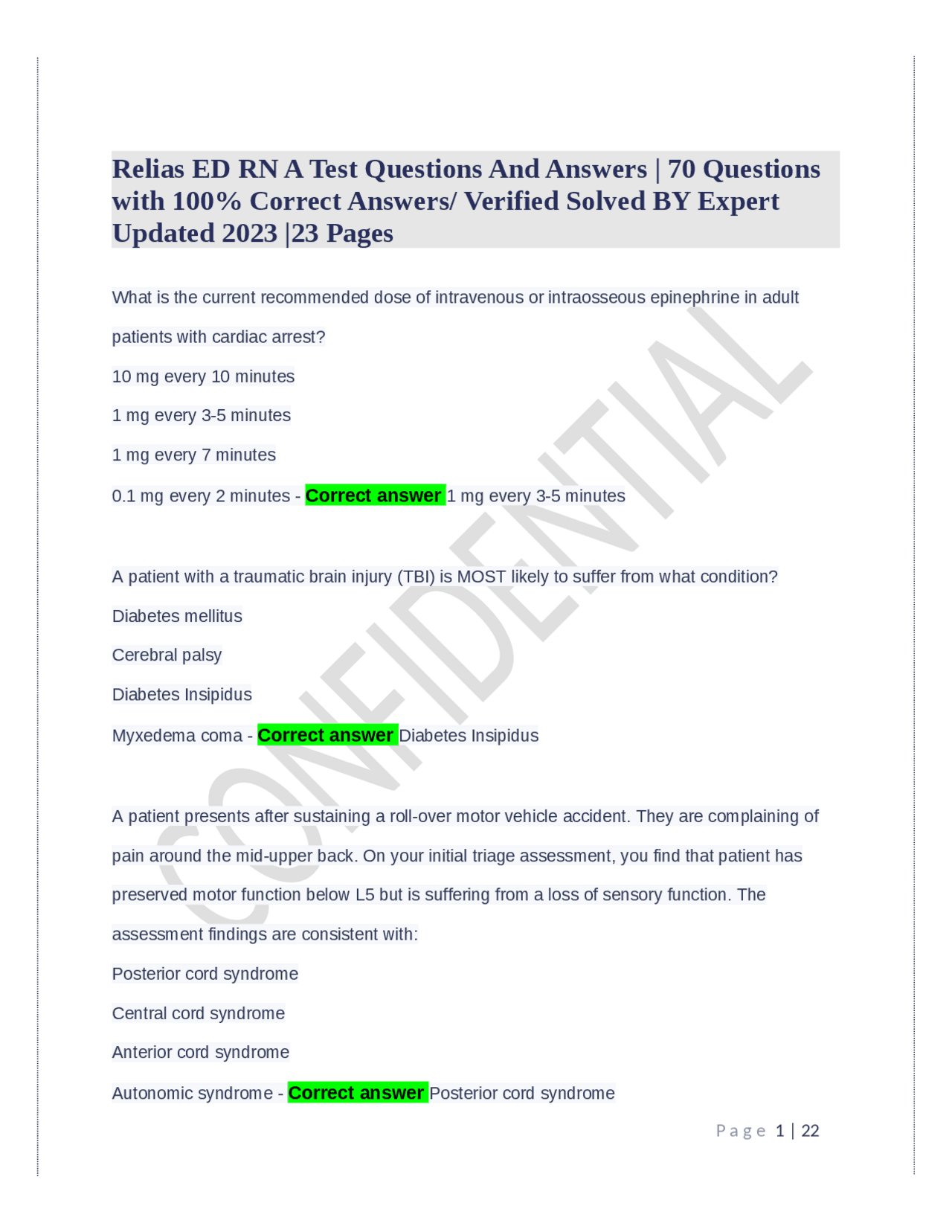 Relias ED RN A Test Questions And Answers | 70 Questions with 100% ...