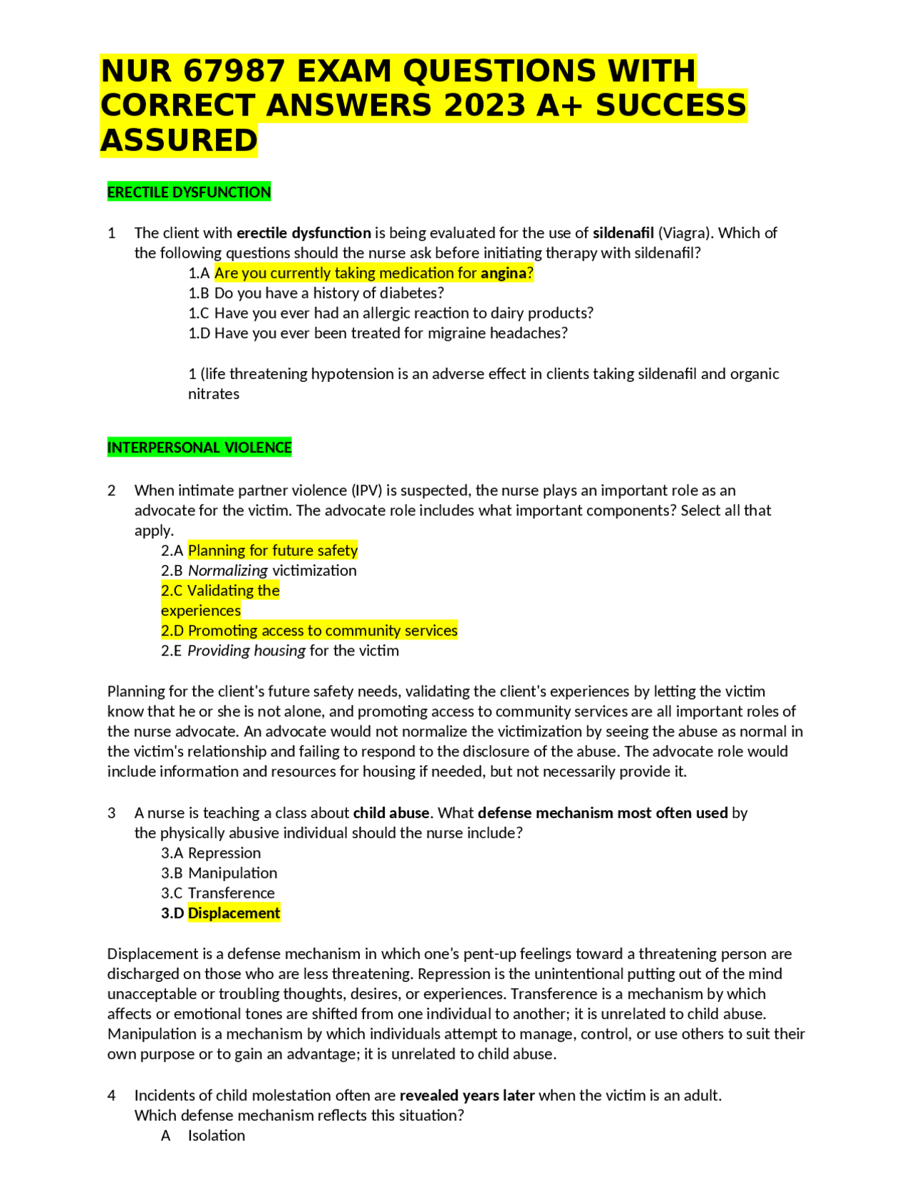 Nur 67987 Exam Questions With Correct Answers 2023 A Success Assured