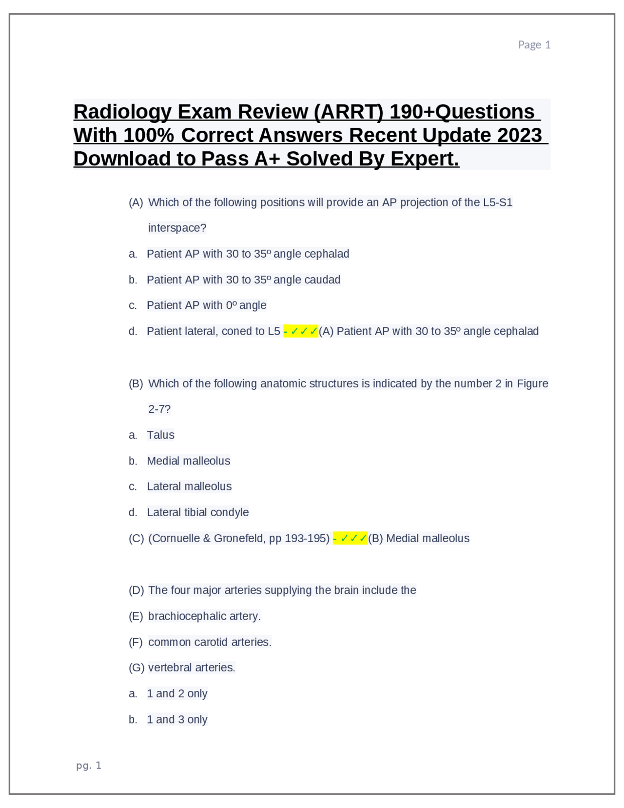 Radiology Exam Review (ARRT) 190+Questions With 100% Correct Answers ...
