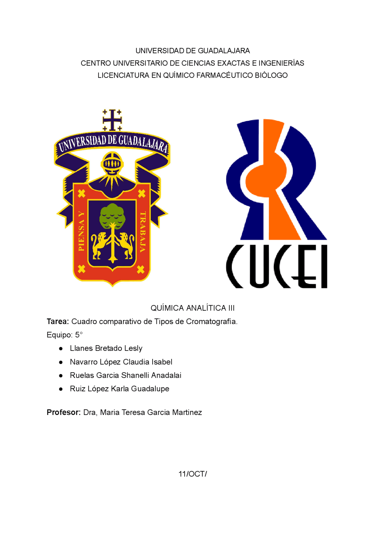 Tabla Comparativa De Tipos De Cromatografía Apuntes De Química
