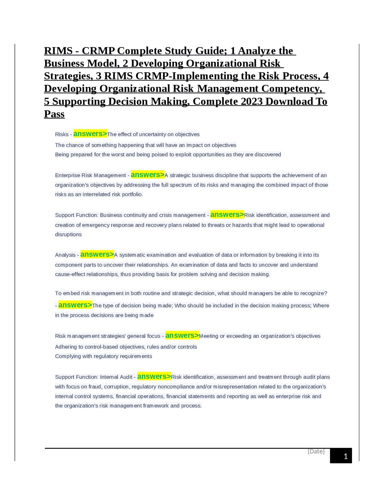 RIMS - CRMP Complete Study Guide; 1 Analyze the Business Model, 2 ...