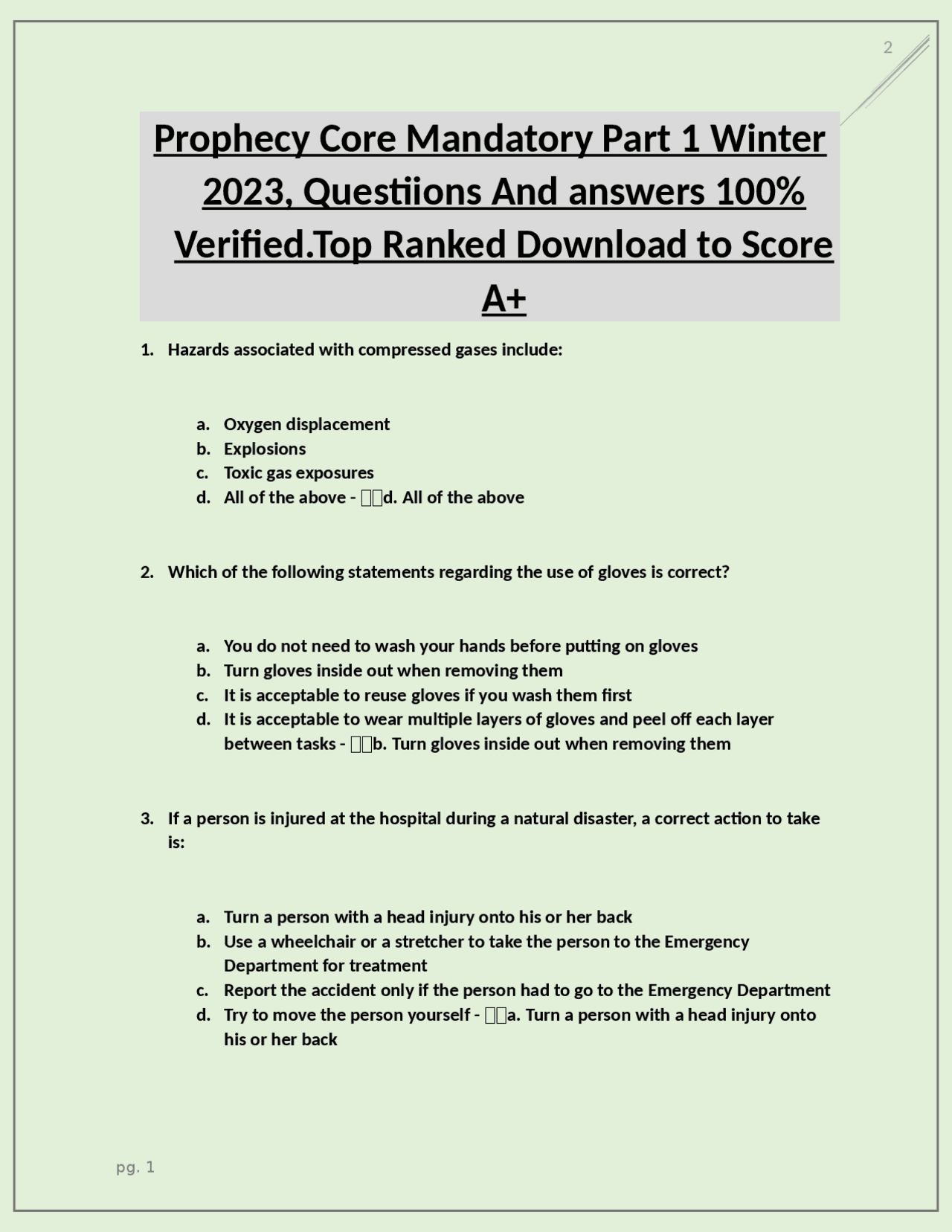 Prophecy Core Mandatory Part 1 Winter 2023 Questiions And Answers 100