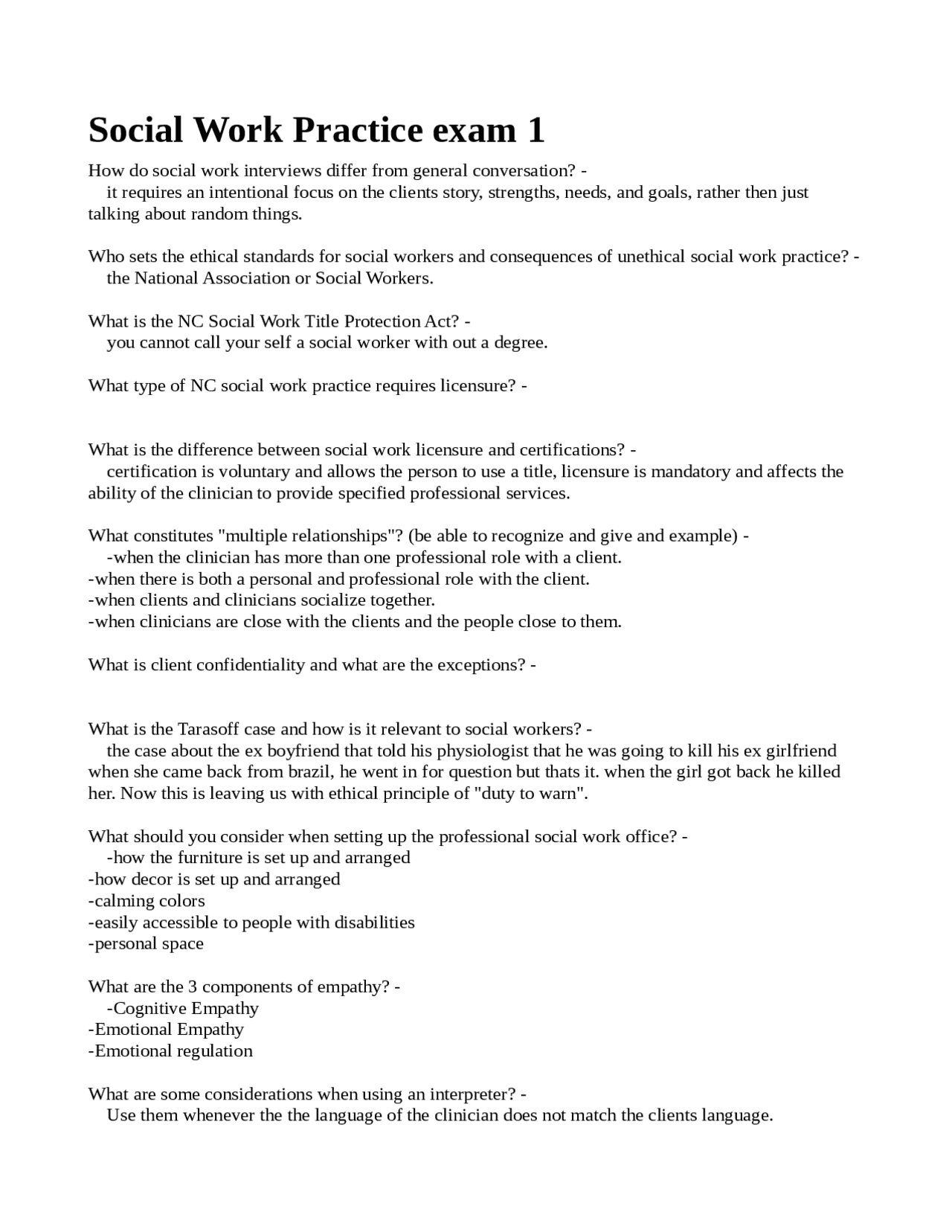 Social Work Practice Exam 1 | Exams Social Work | Docsity