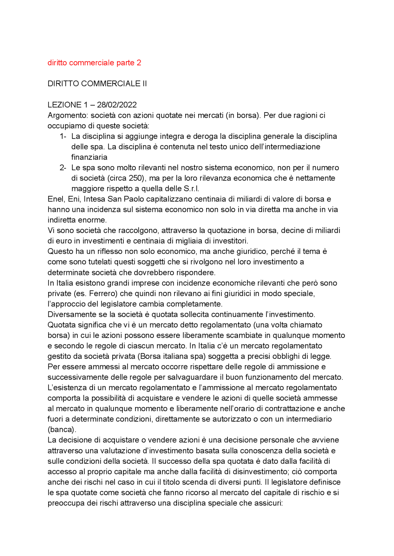 Appunti Sulle Società Per Azioni Quotate Appunti Di Diritto