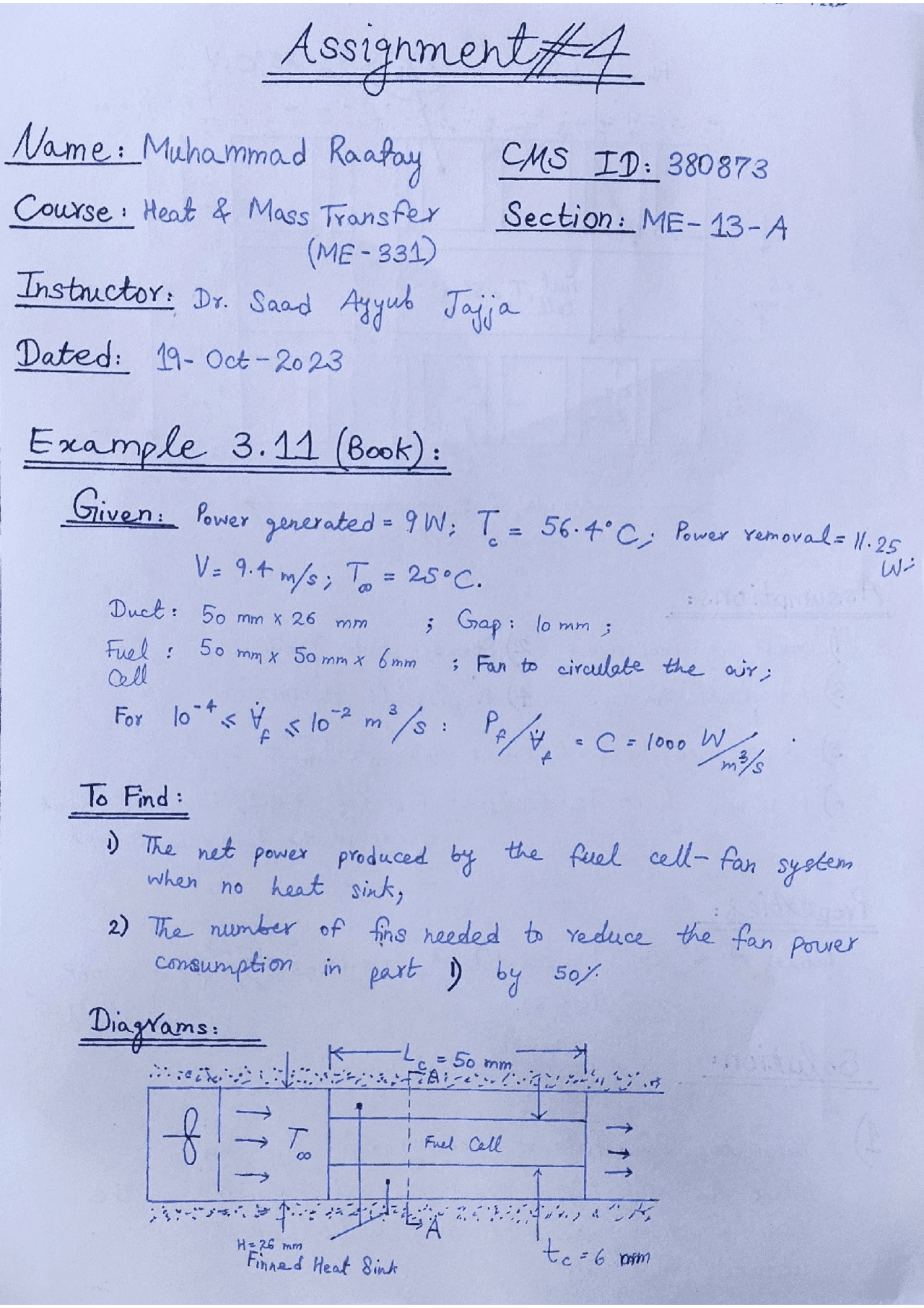 Heat and Mass Transfer Example | Cheat Sheet Heat and Mass Transfer ...