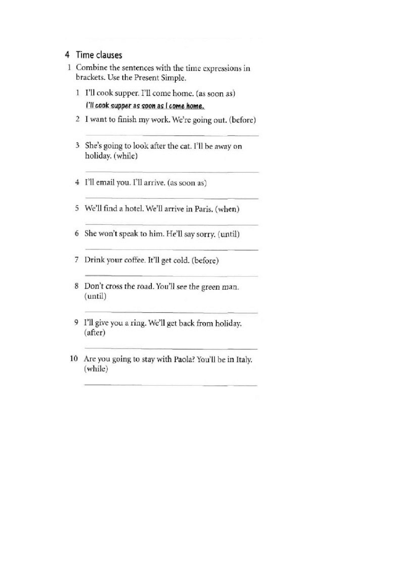 TIME CLAUSES EJERCICIOS PRÁCTICOS | Ejercicios de Inglés | Docsity