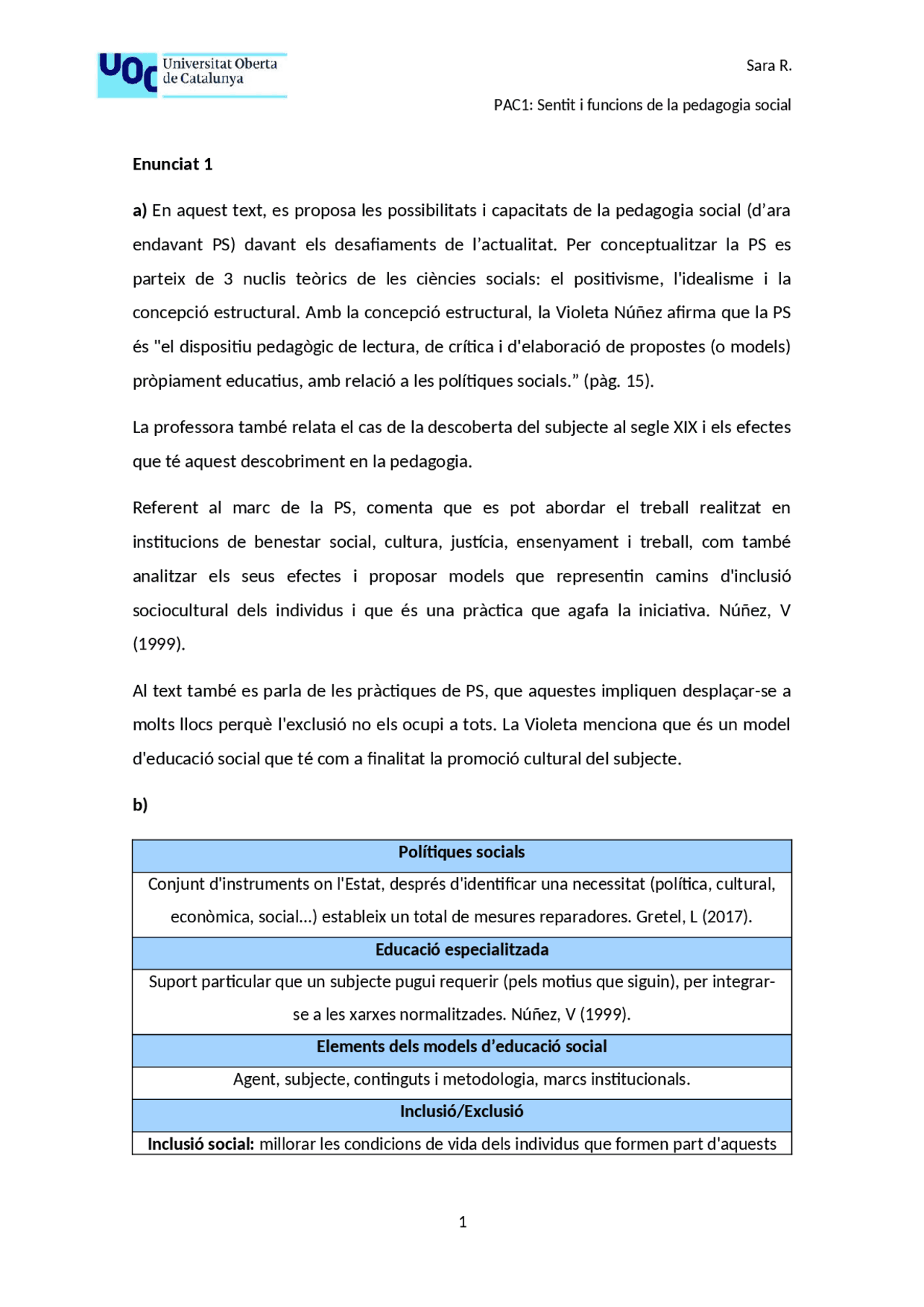 Pac 1 Pedagogia Social Nota A Ejercicios De Pedagogía Docsity