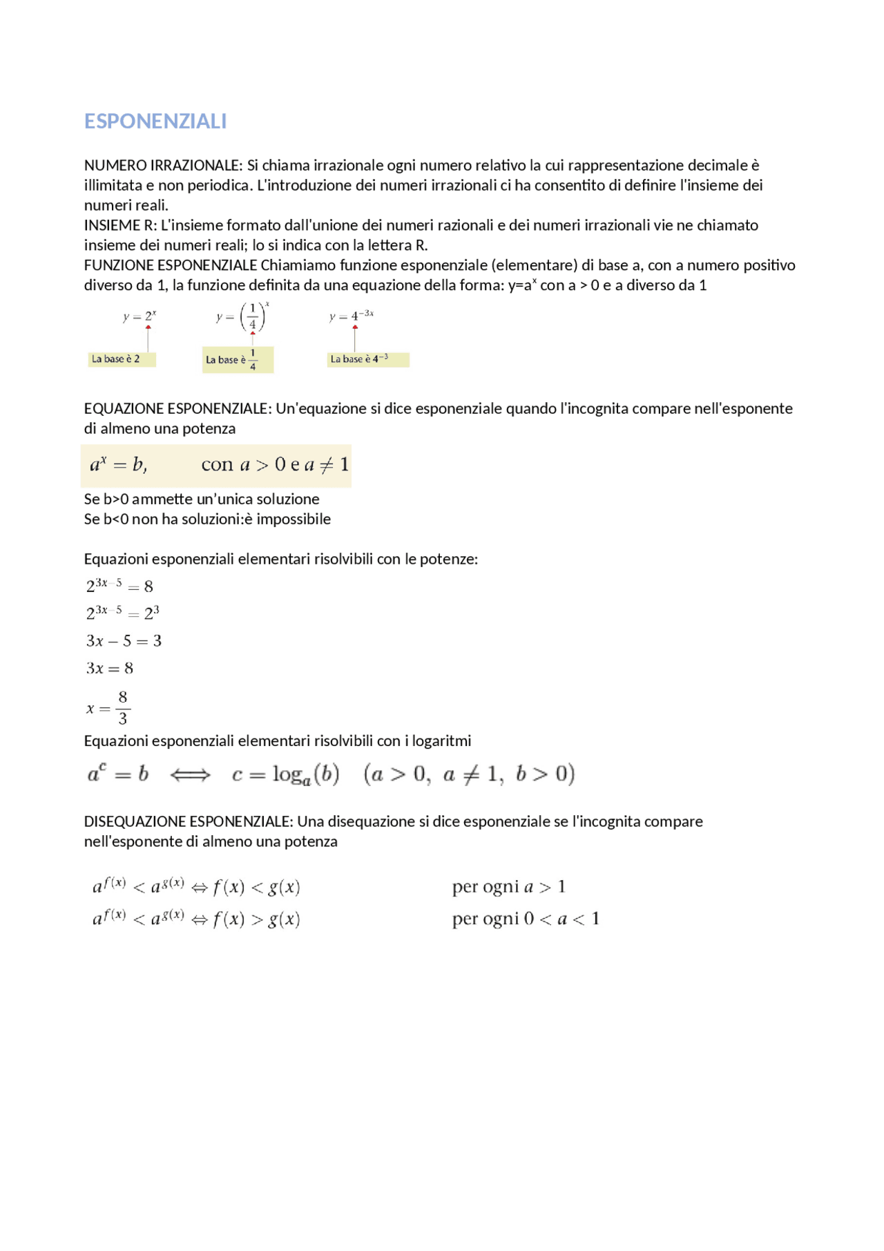Riassunto Esponenziali Schemi E Mappe Concettuali Di Matematica Docsity
