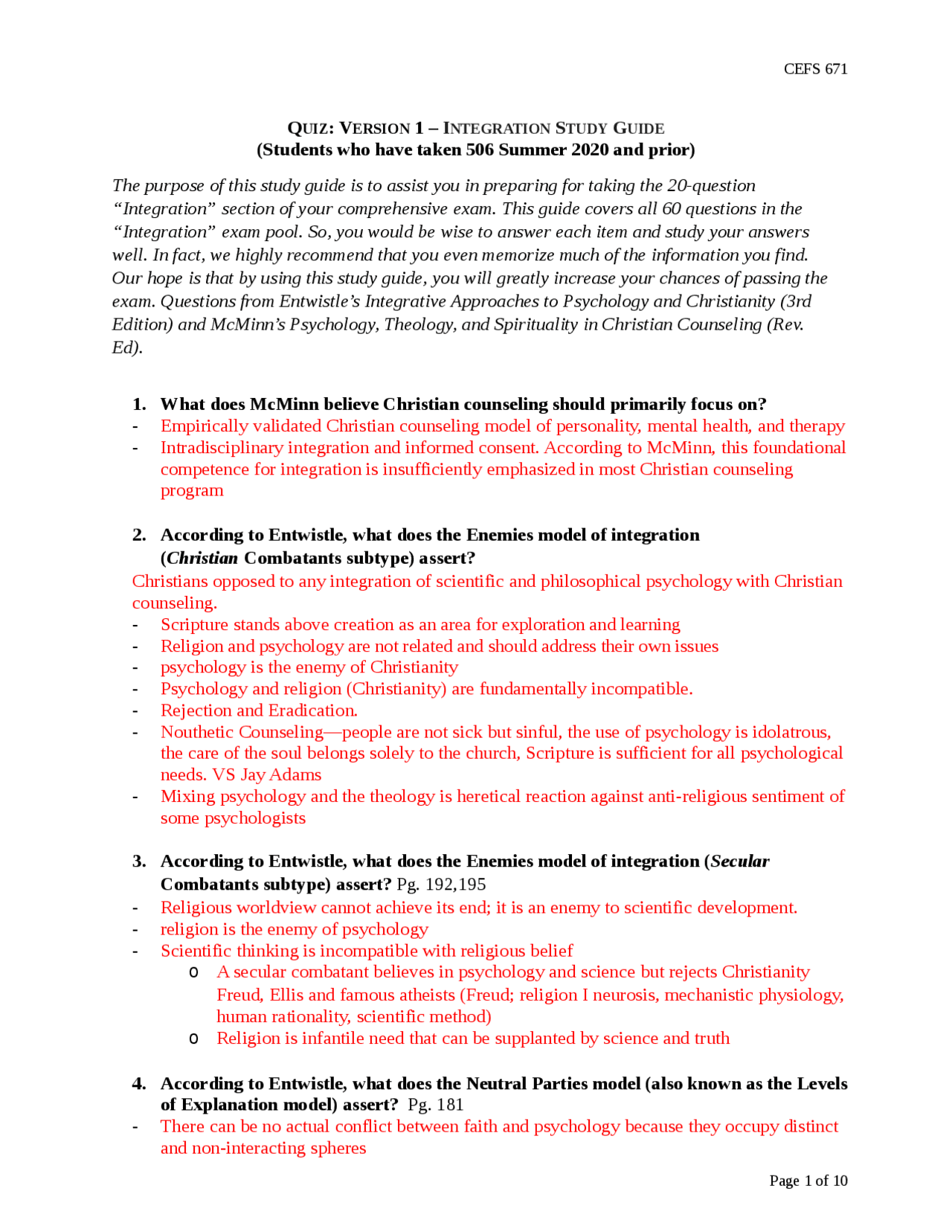 Quiz Version 1 - Integration Study Guide | Exams Occupational therapy ...