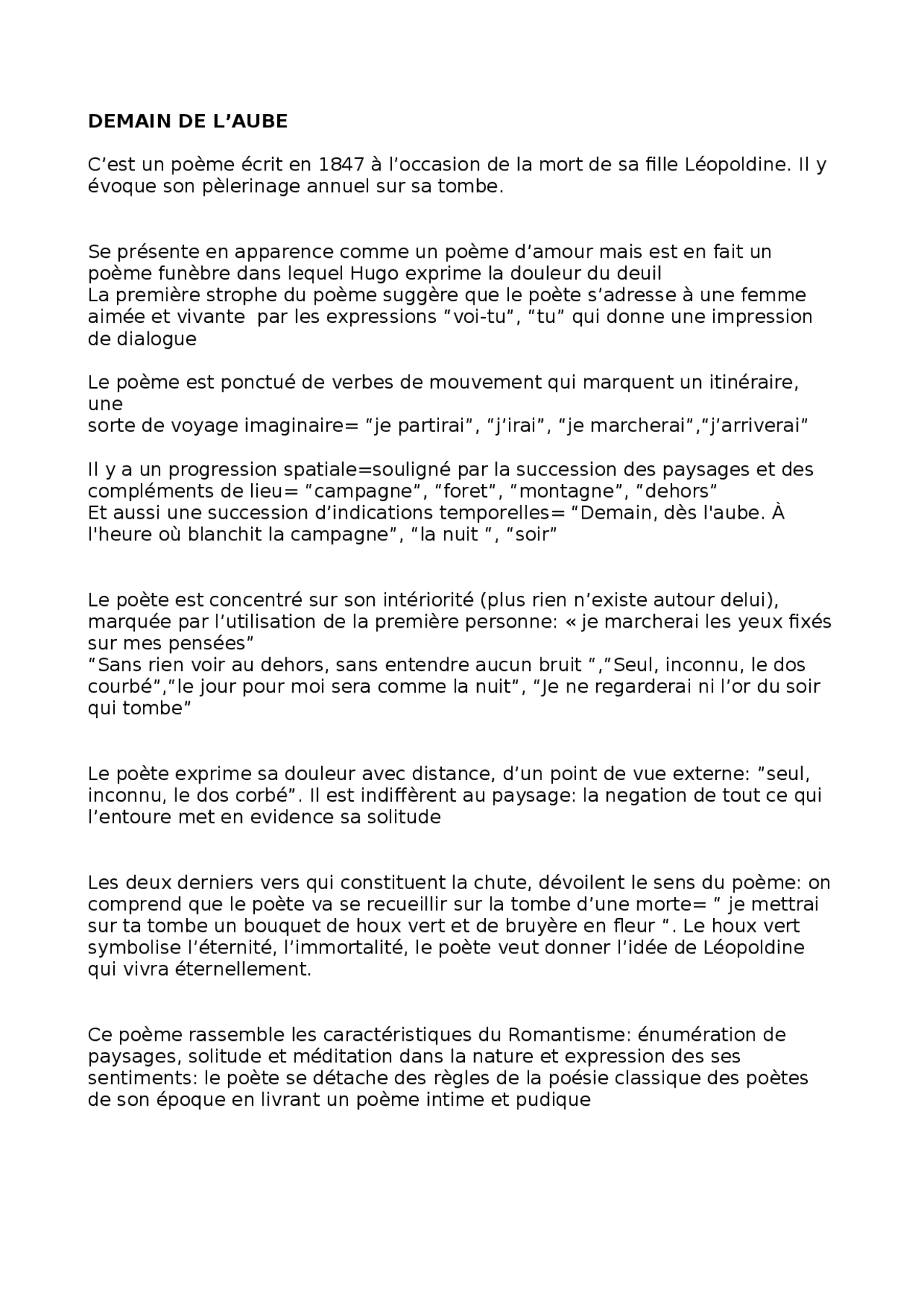 Demain De Laube Victor Hugo Schemi E Mappe Concettuali Di Francese