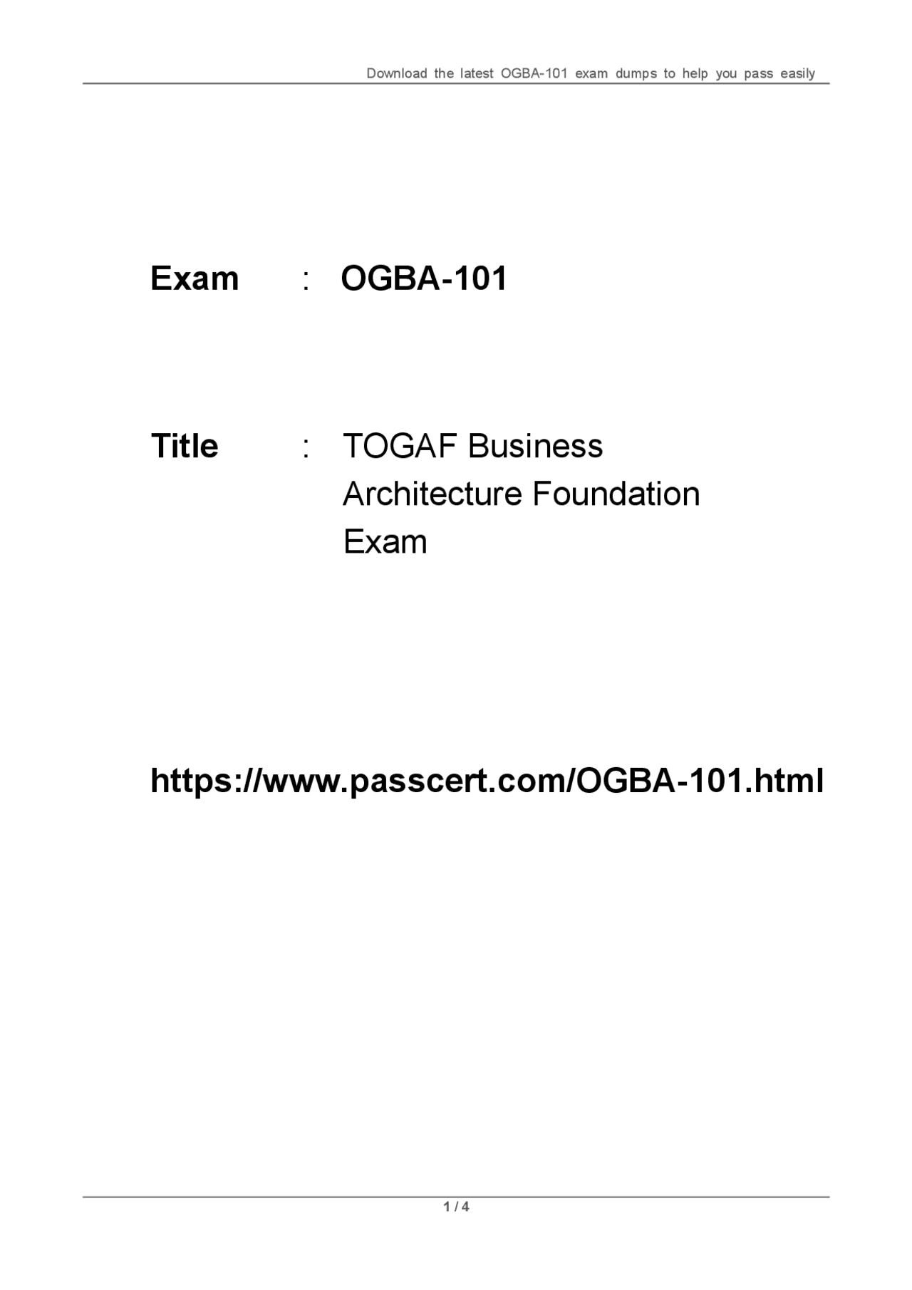 OGBA-101 TOGAF Business Architecture Foundation Dumps | Exams Advanced Education | Docsity