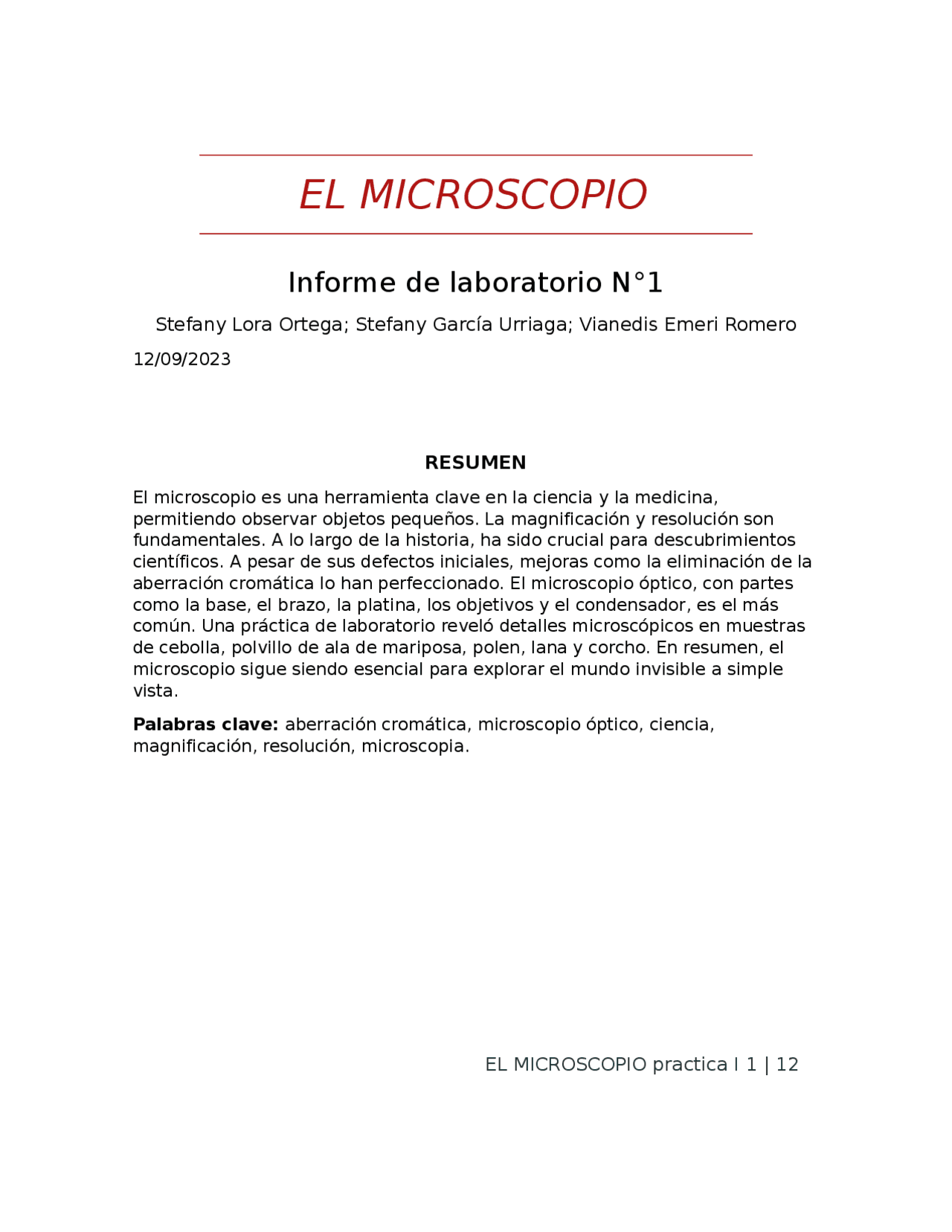 Practica De Laboratorio 1 Microscopia Apuntes De Biología Docsity