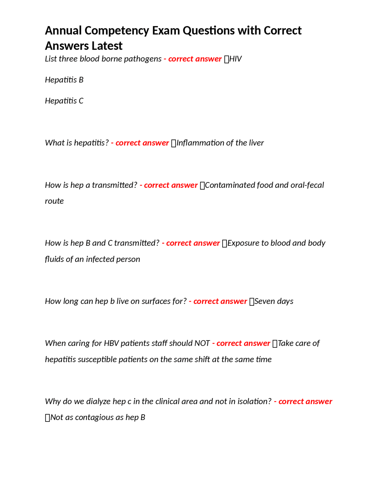 Annual Competency Exam Questions with Correct Answers Latest | Exams ...
