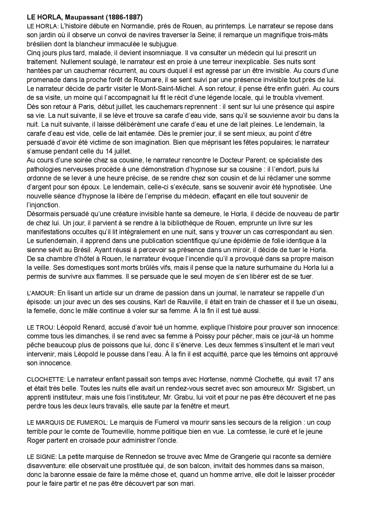 Le Horla De Maupassant Appunti Di Francese Docsity